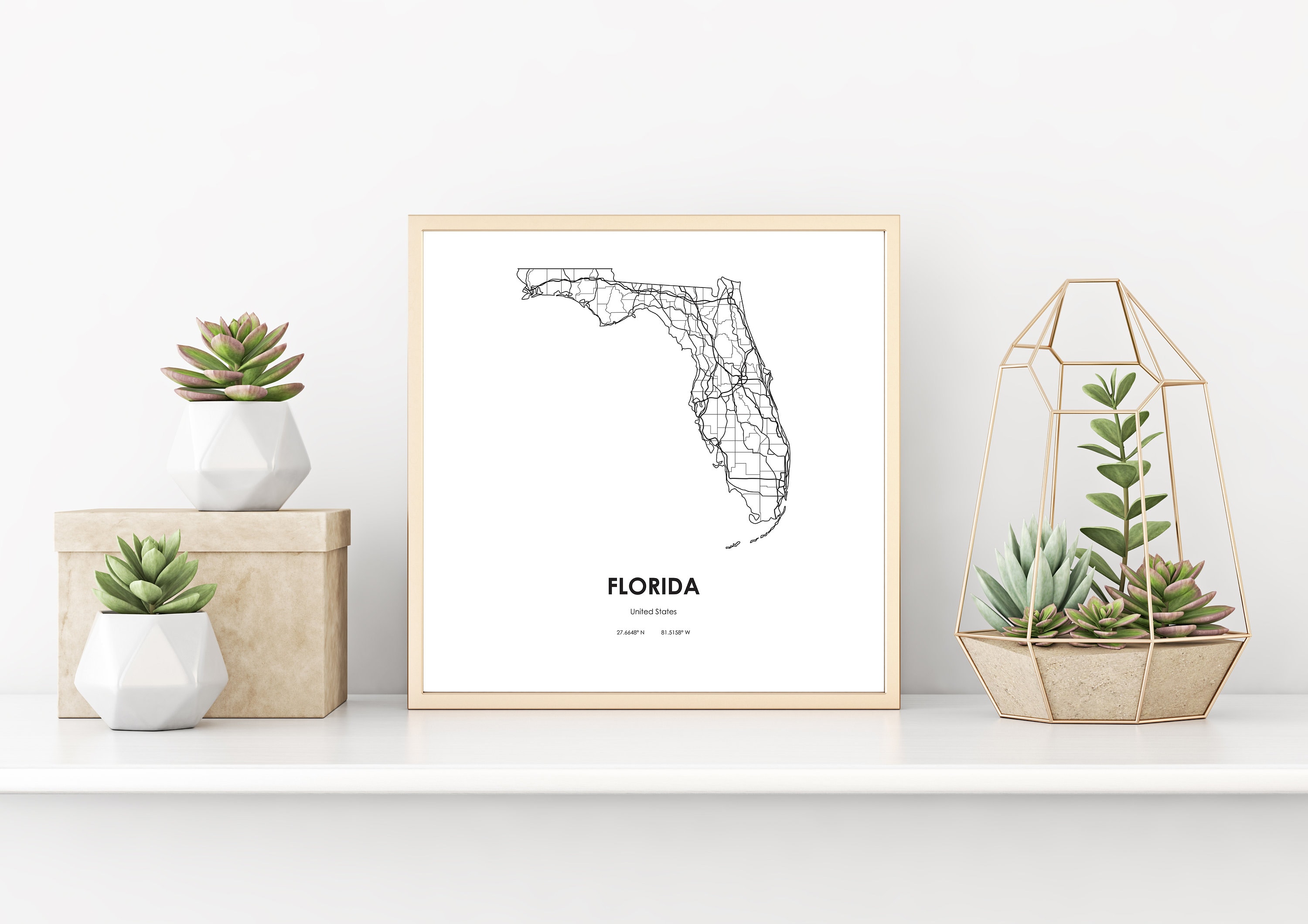 Florida Map Digital Printable Vector Illustration Wall Art Print ...