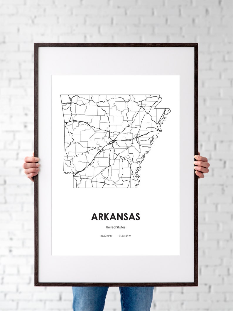 Arkansas State Map Digital Printable Vector Illustration Wall Art Print ...