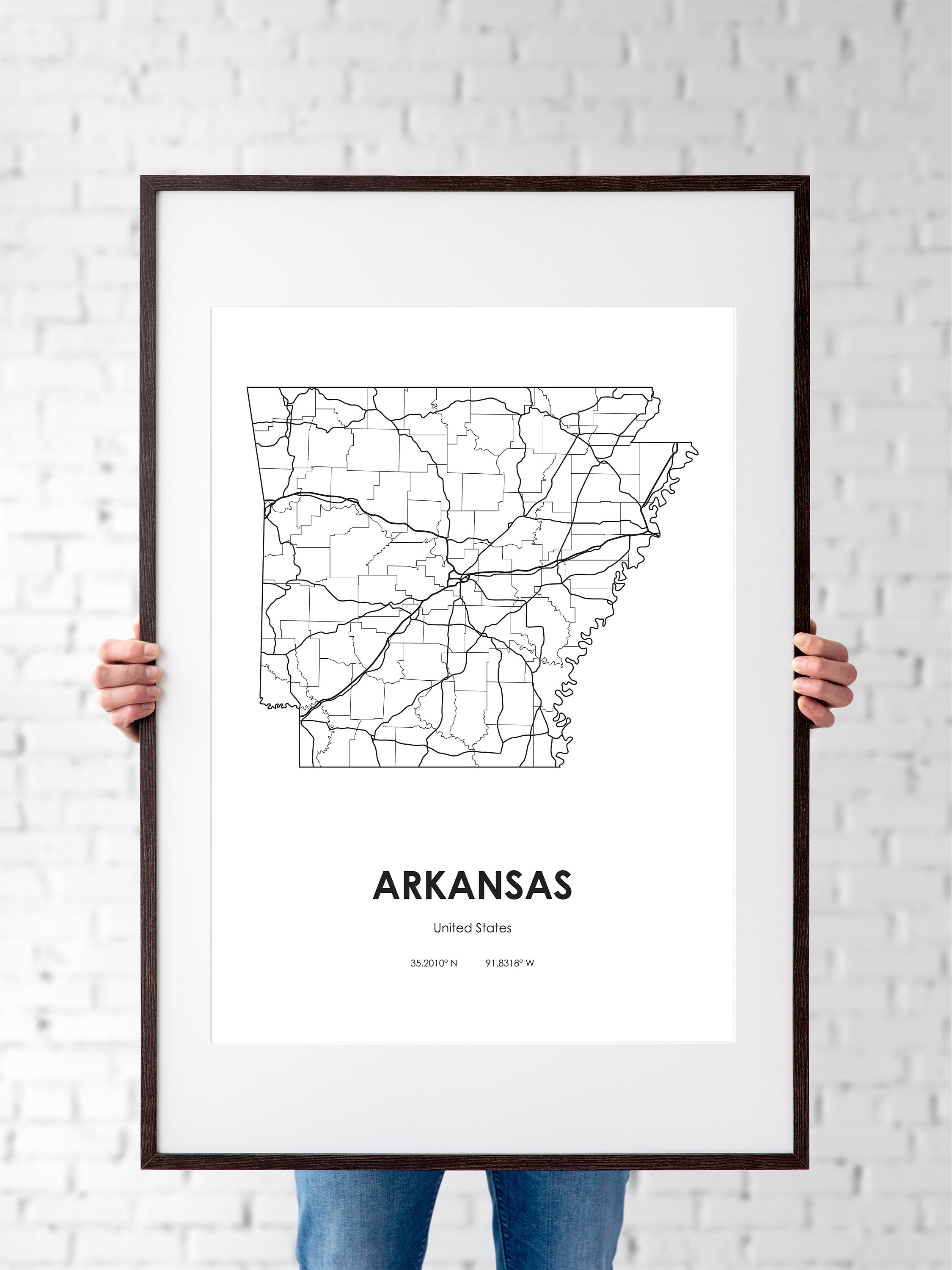 Arkansas State Map Digital Printable Vector Illustration Wall Art Print ...