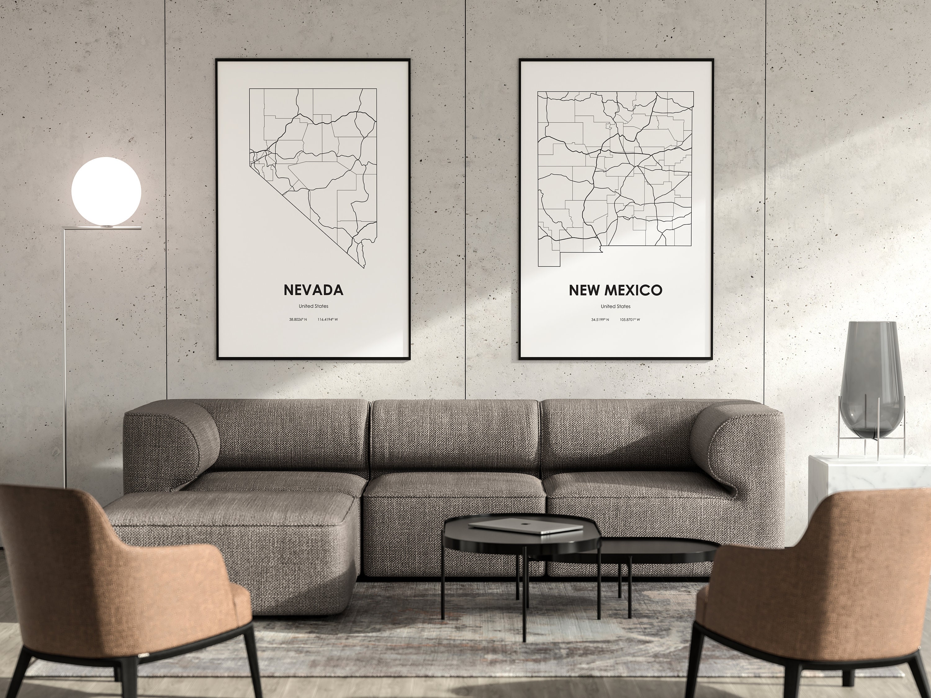 Nevada State Map Digital Printable Vector Illustration Wall Art Print ...