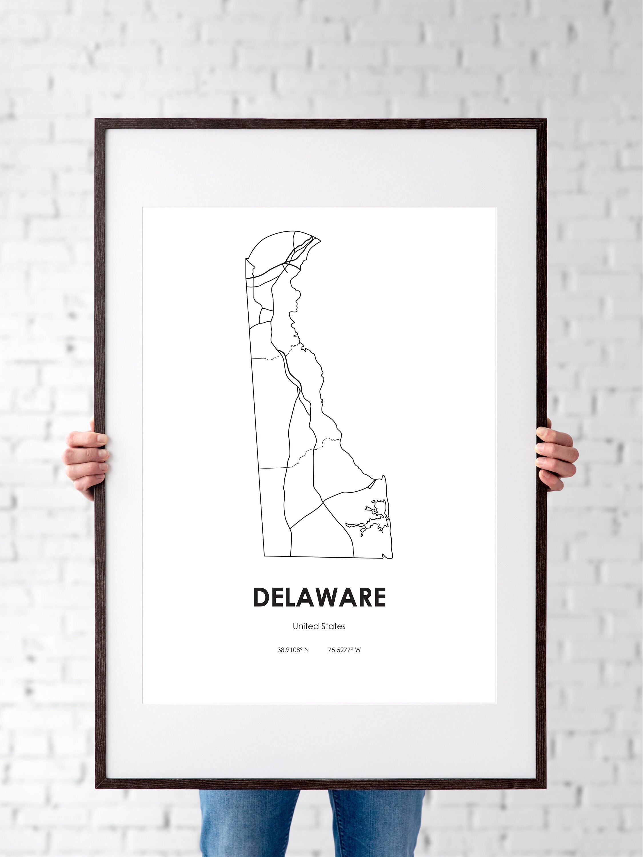 Delaware State Map Digital Printable Vector Illustration Wall Art Print ...