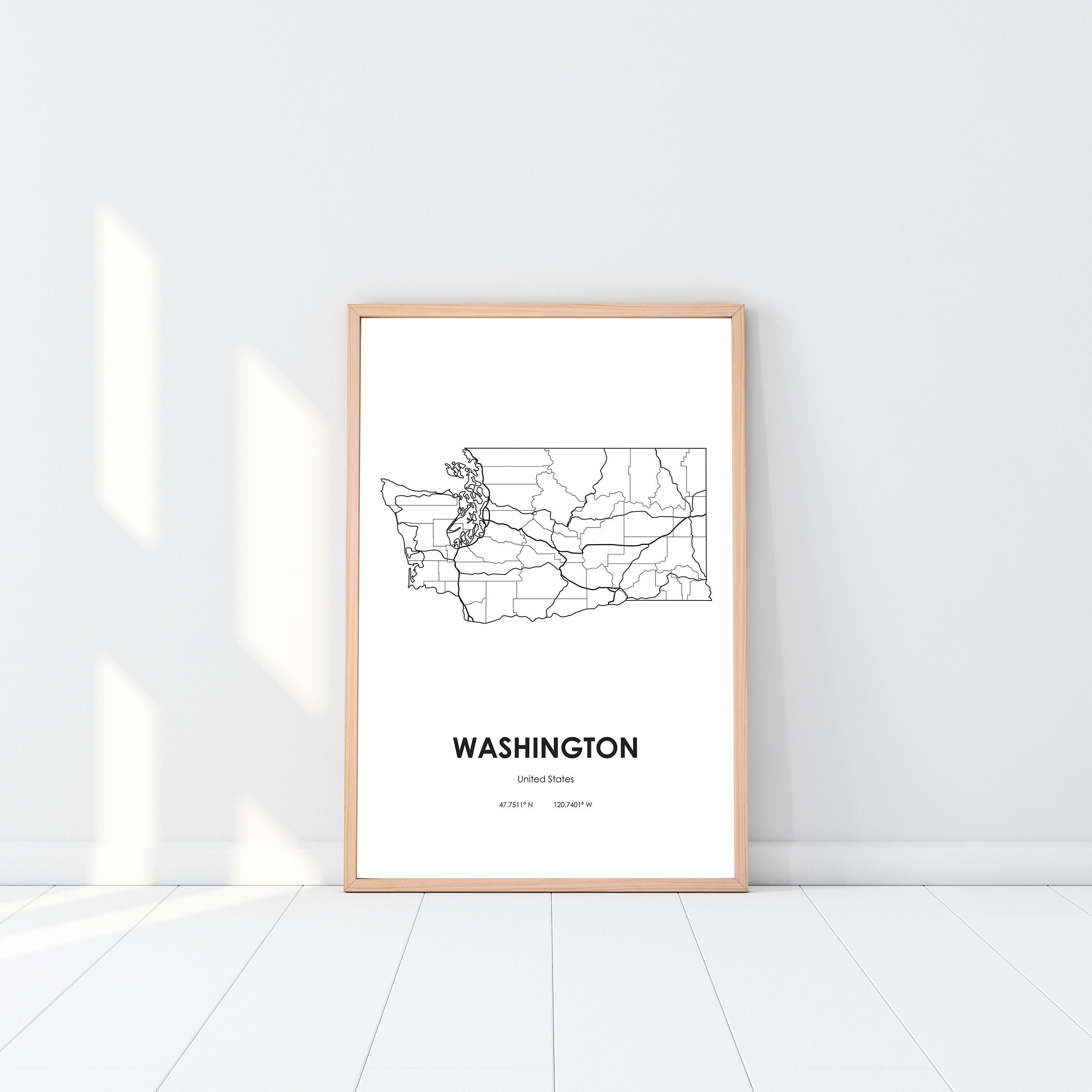 Washington State Map Digital Printable Vector Illustration Wall Art ...