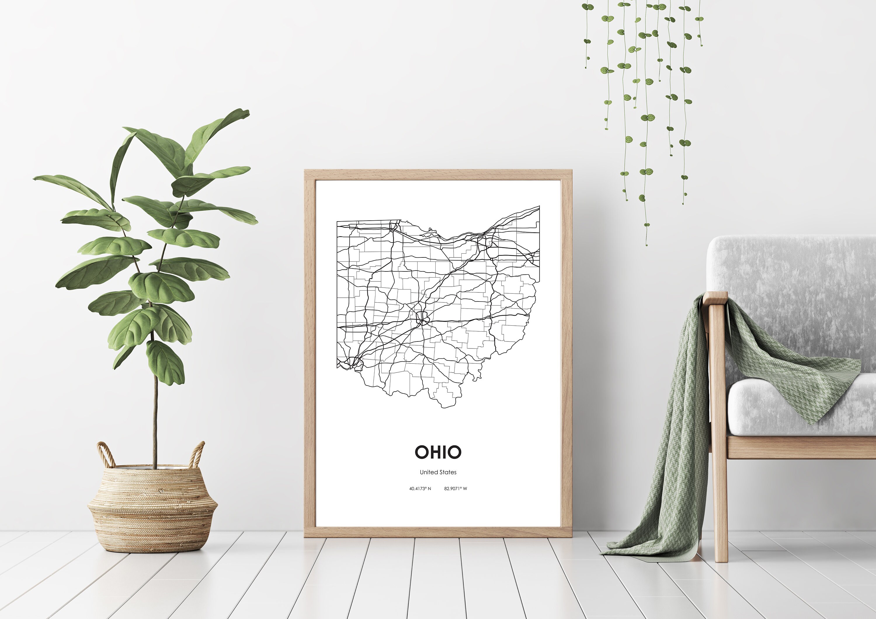 Ohio State Map Digital Printable Vector Illustration Wall Art Print ...