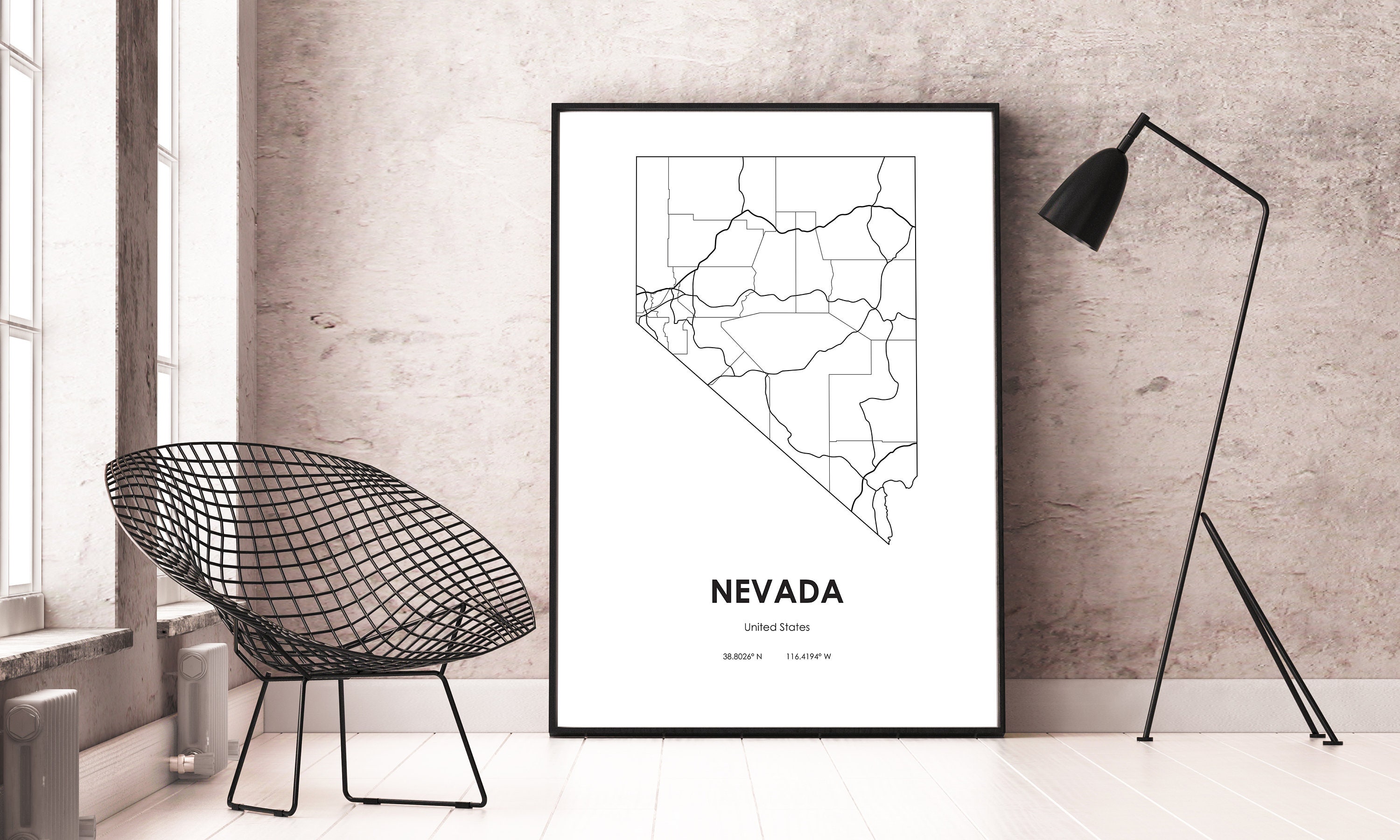 Nevada State Map Digital Printable Vector Illustration Wall Art Print ...