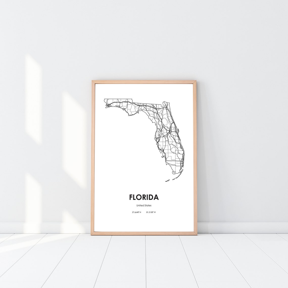 Florida Map Digital Printable Vector Illustration Wall Art | Etsy