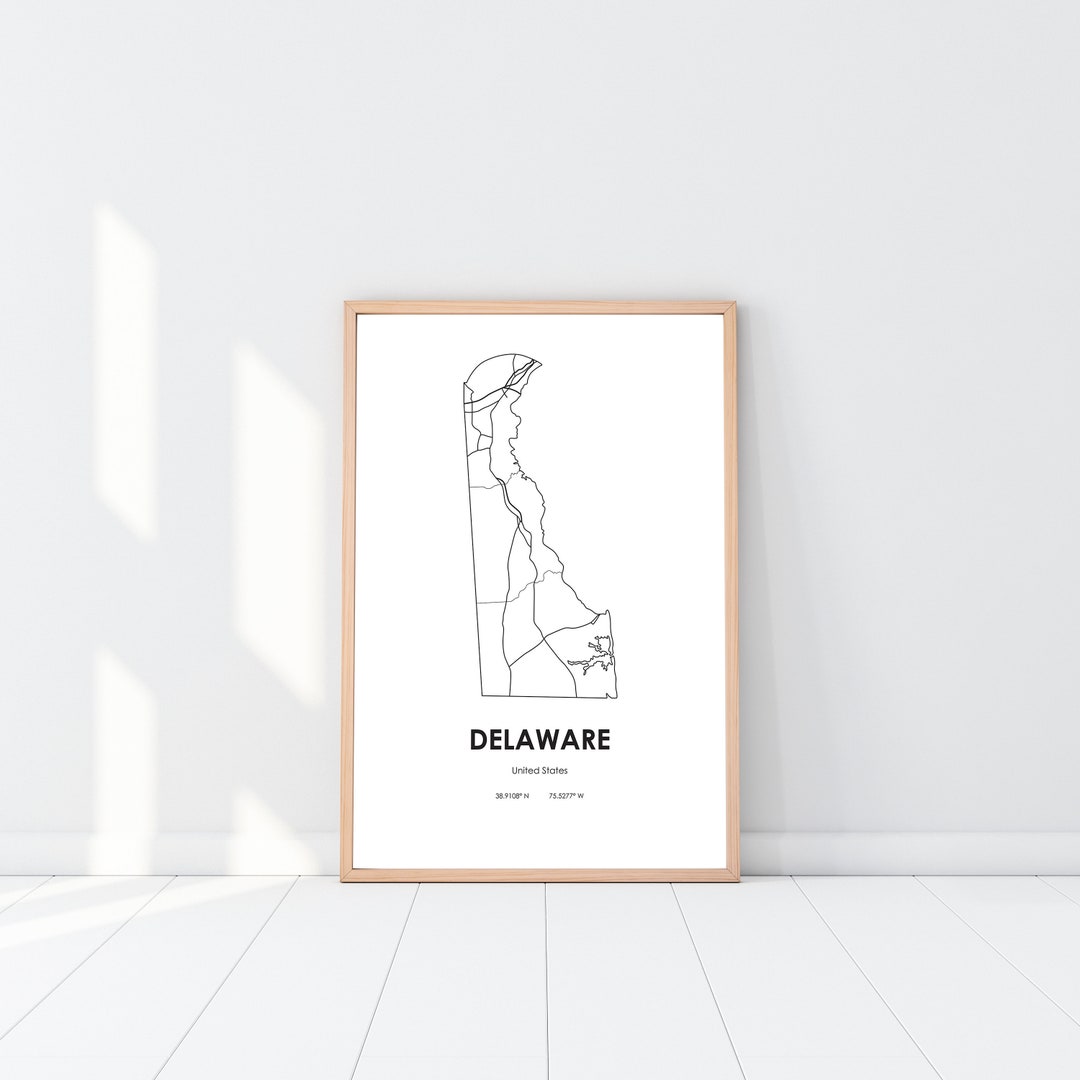 Delaware State Map Digital Printable Vector Illustration Wall - Etsy