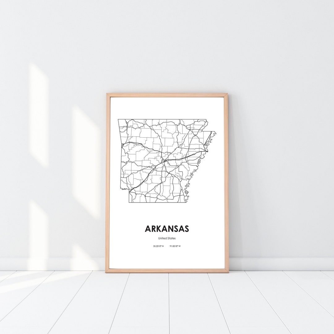 Arkansas State Map Digital Printable Vector Illustration Wall Art Print ...