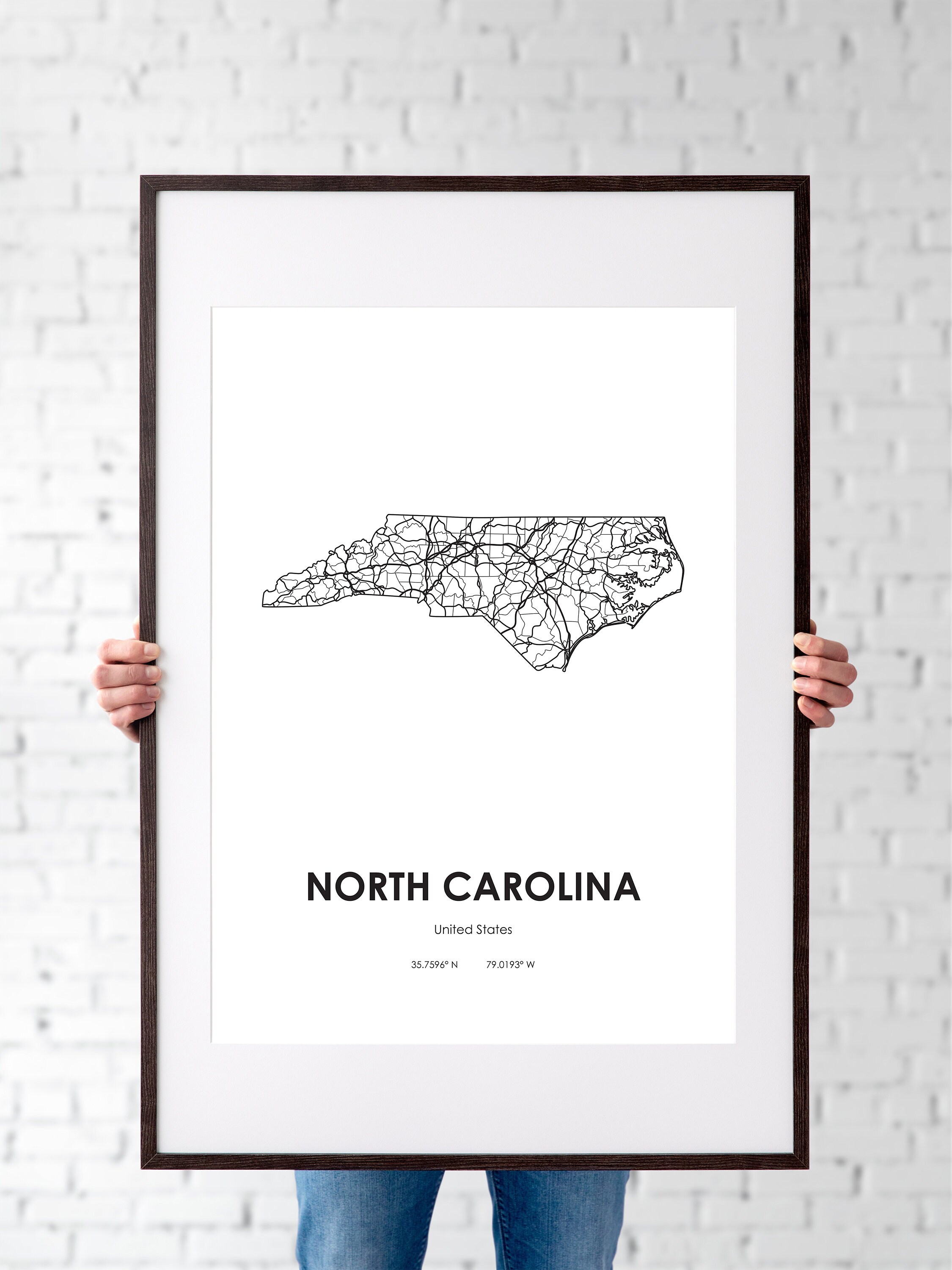 North Carolina State Map Digital Printable Vector Illustration Wall ...