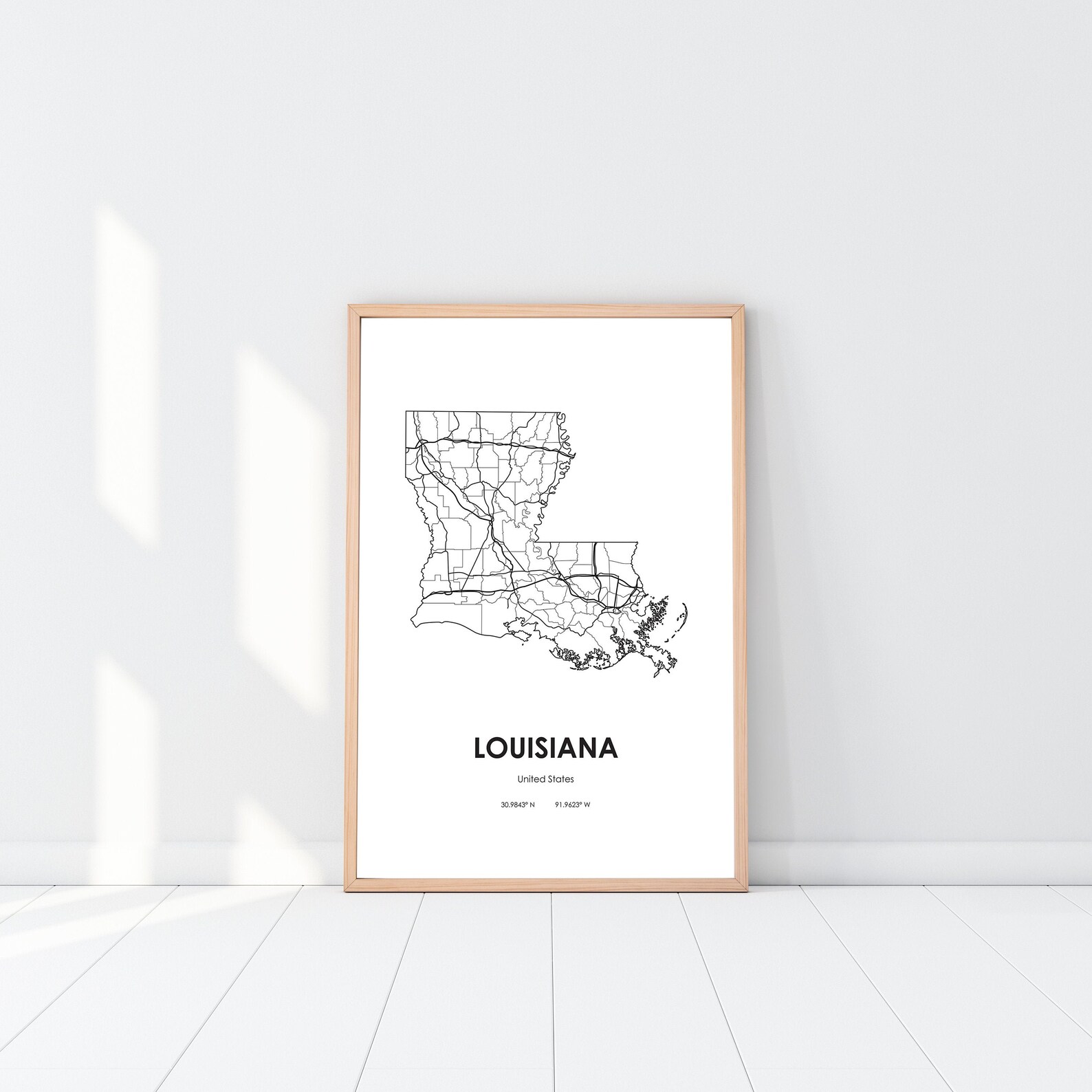 Louisiana State Map Digital Printable Vector Illustration Wall Art ...