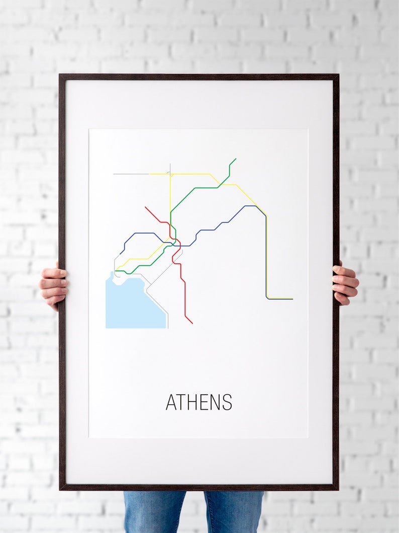 Athens Metro Map Digital Printable Vector Illustration Wall Art Print ...