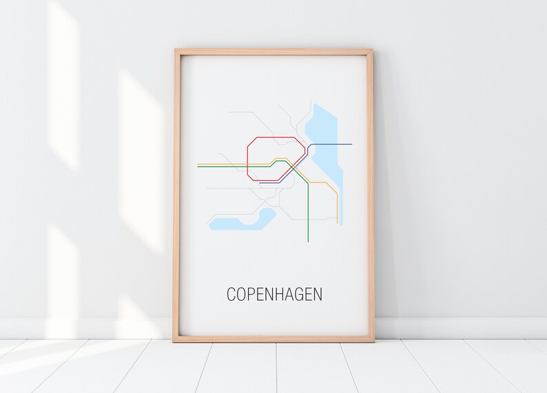 Copenhagen Metro Map Digital Printable Illustration Wall Art Print ...