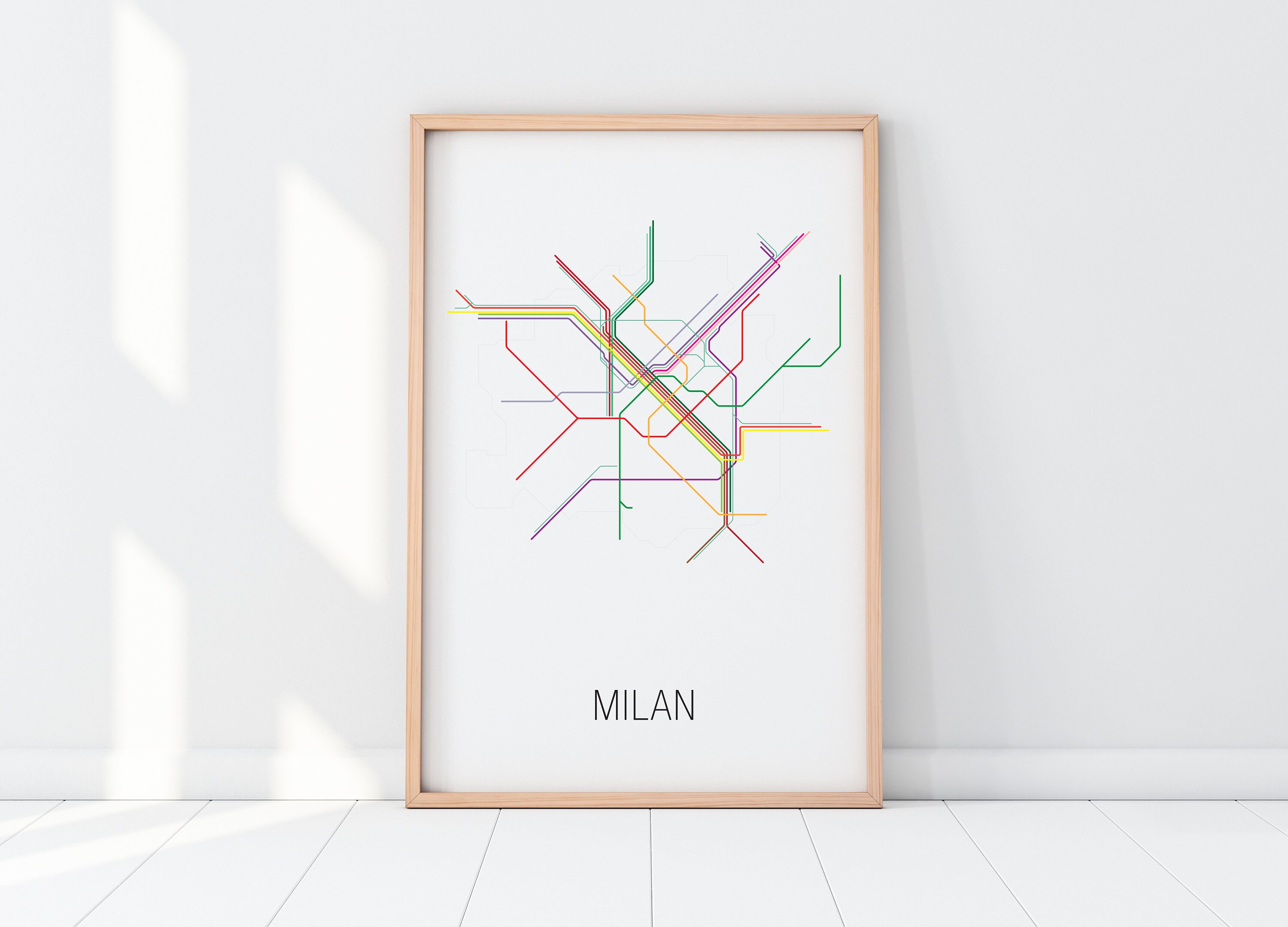 Milan Metro Map Digital Printable Vector Illustration Wall Print ...