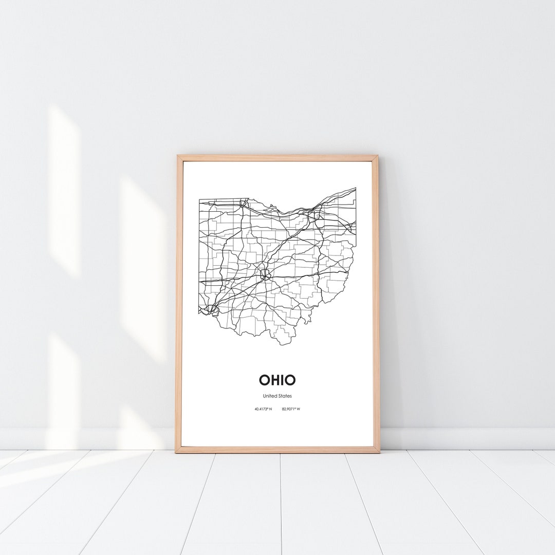 Ohio State Map Digital Printable Vector Illustration Wall Art Print ...
