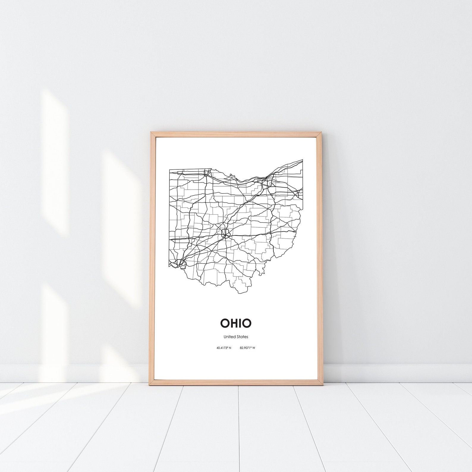 Ohio State Map Digital Printable Vector Illustration Wall Art Print ...
