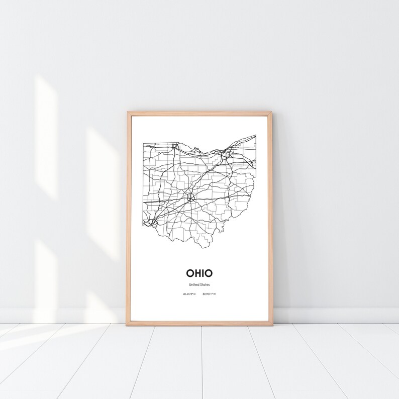 Ohio State Map Digital Printable Vector Illustration Wall Art Print ...