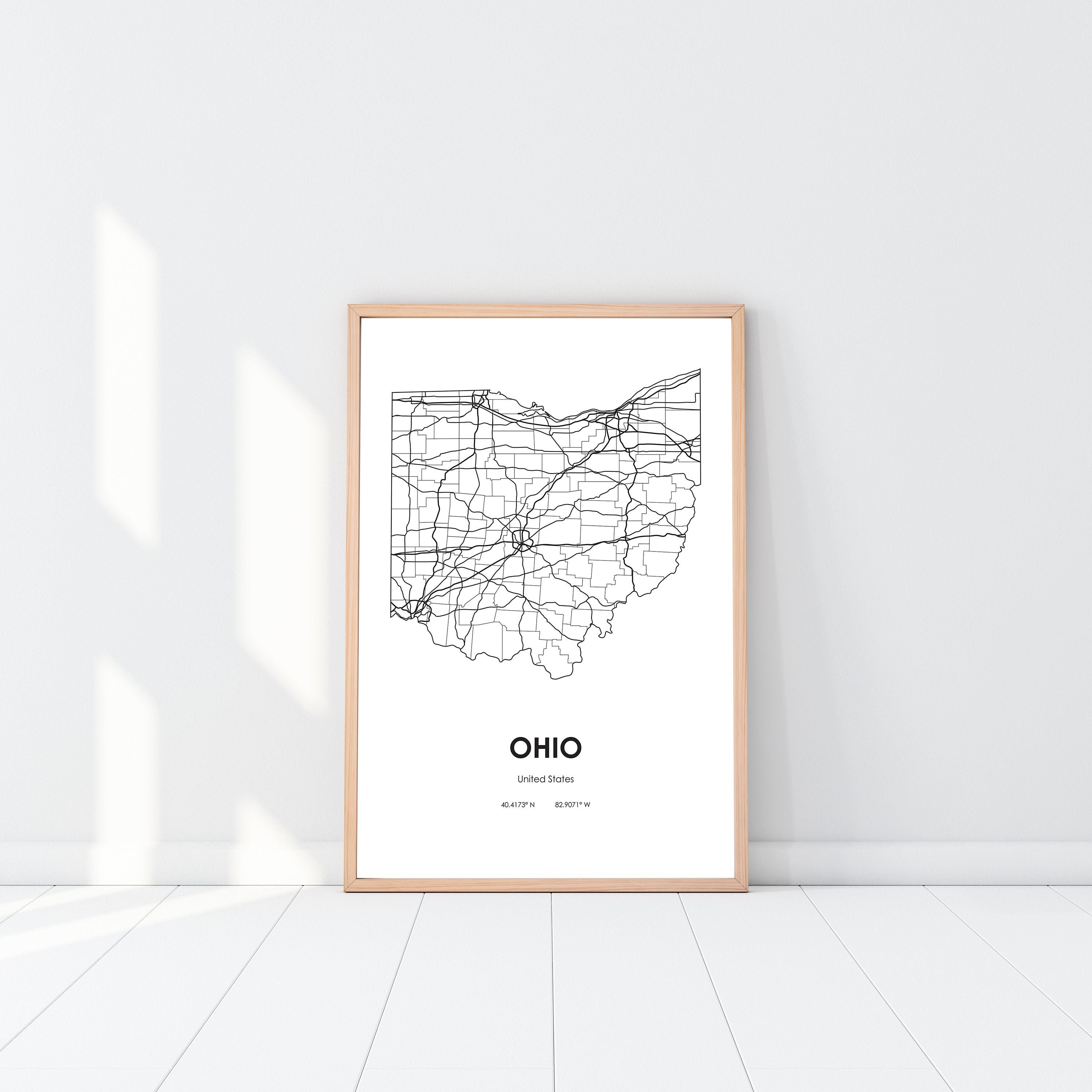 Ohio State Map Digital Printable Vector Illustration Wall Art Print ...
