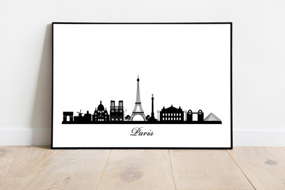 Paris Skyline Digital Printable Vector Illustration Wall Art | Etsy