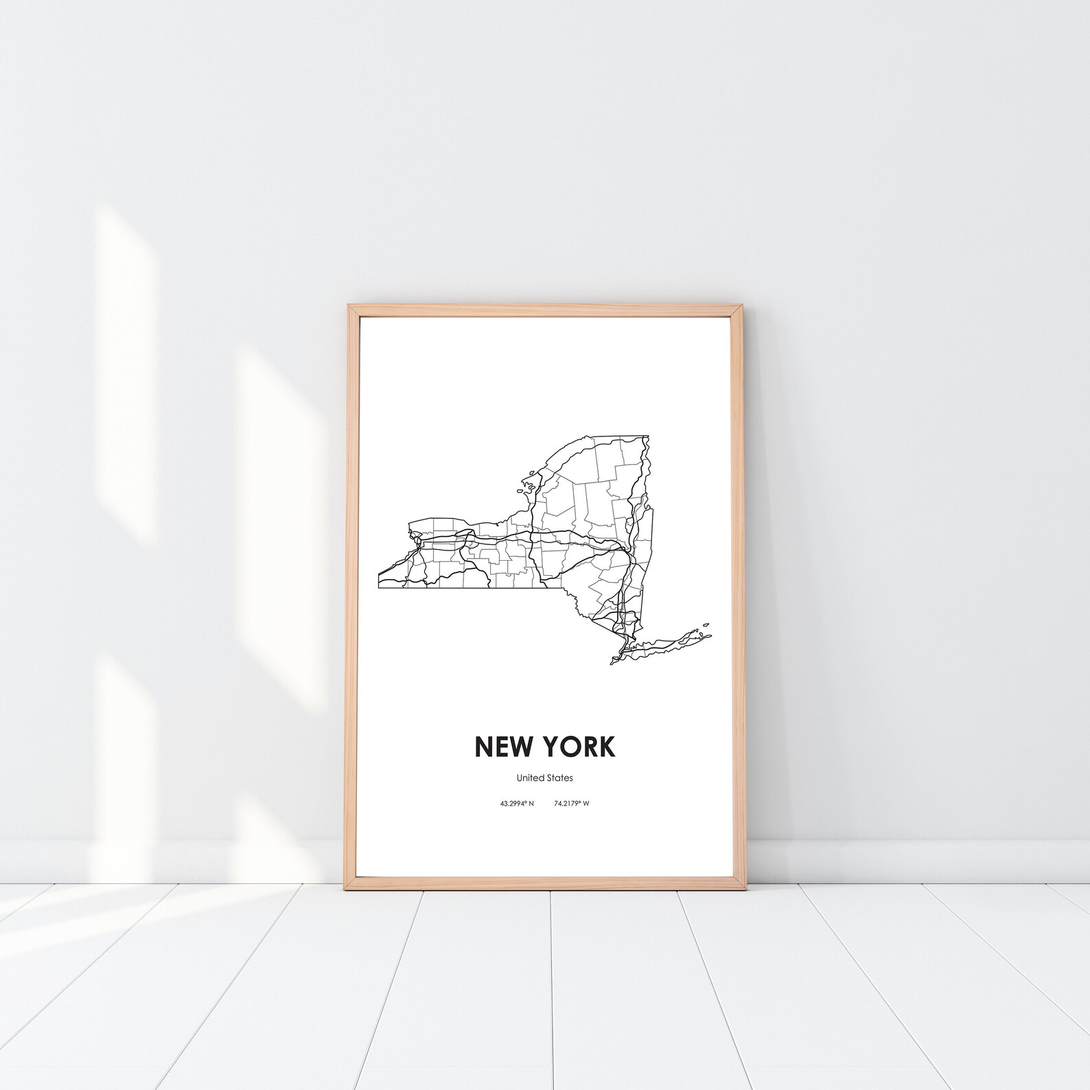 New York State Map Digital Printable Vector Illustration Wall Art Print ...