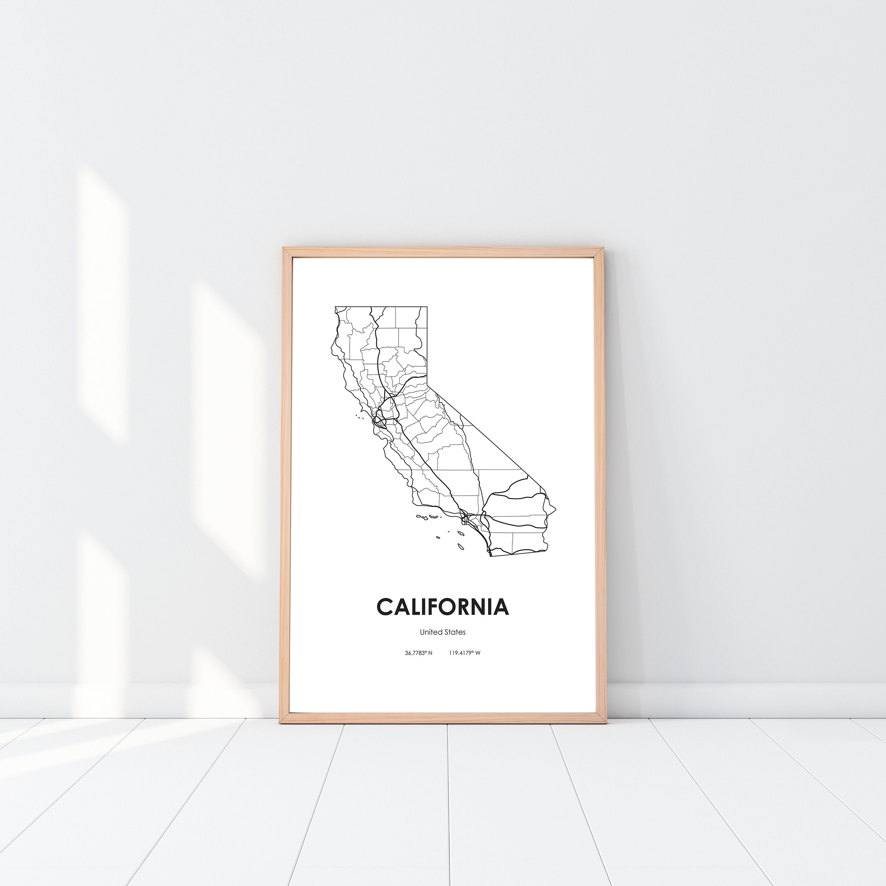 California Map Digital Printable Vector Illustration Wall Art Print ...