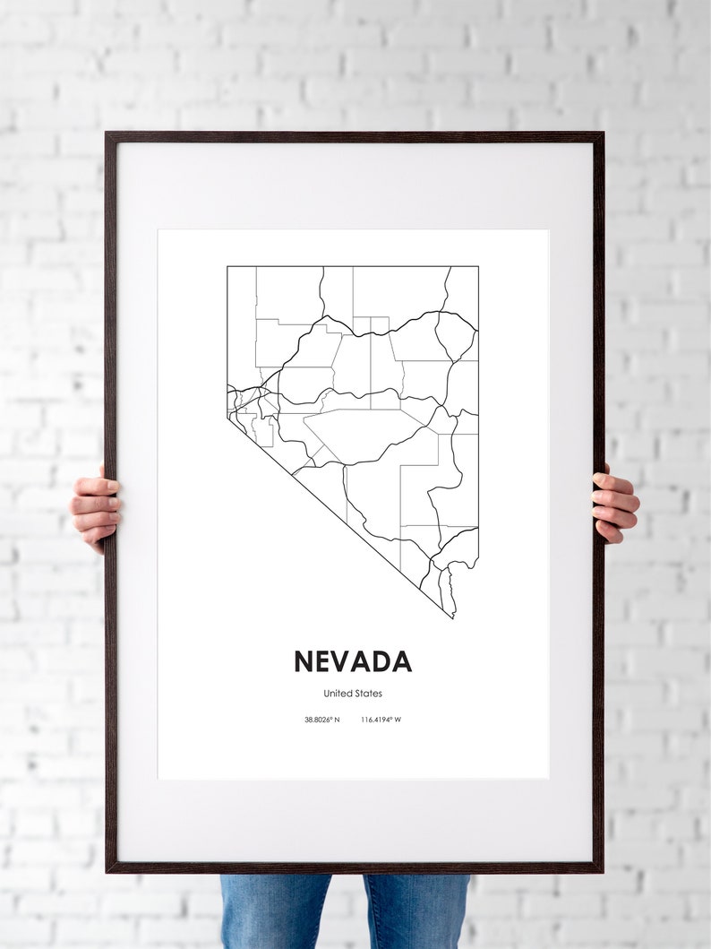 Nevada State Map Digital Printable Vector Illustration Wall Art Print ...