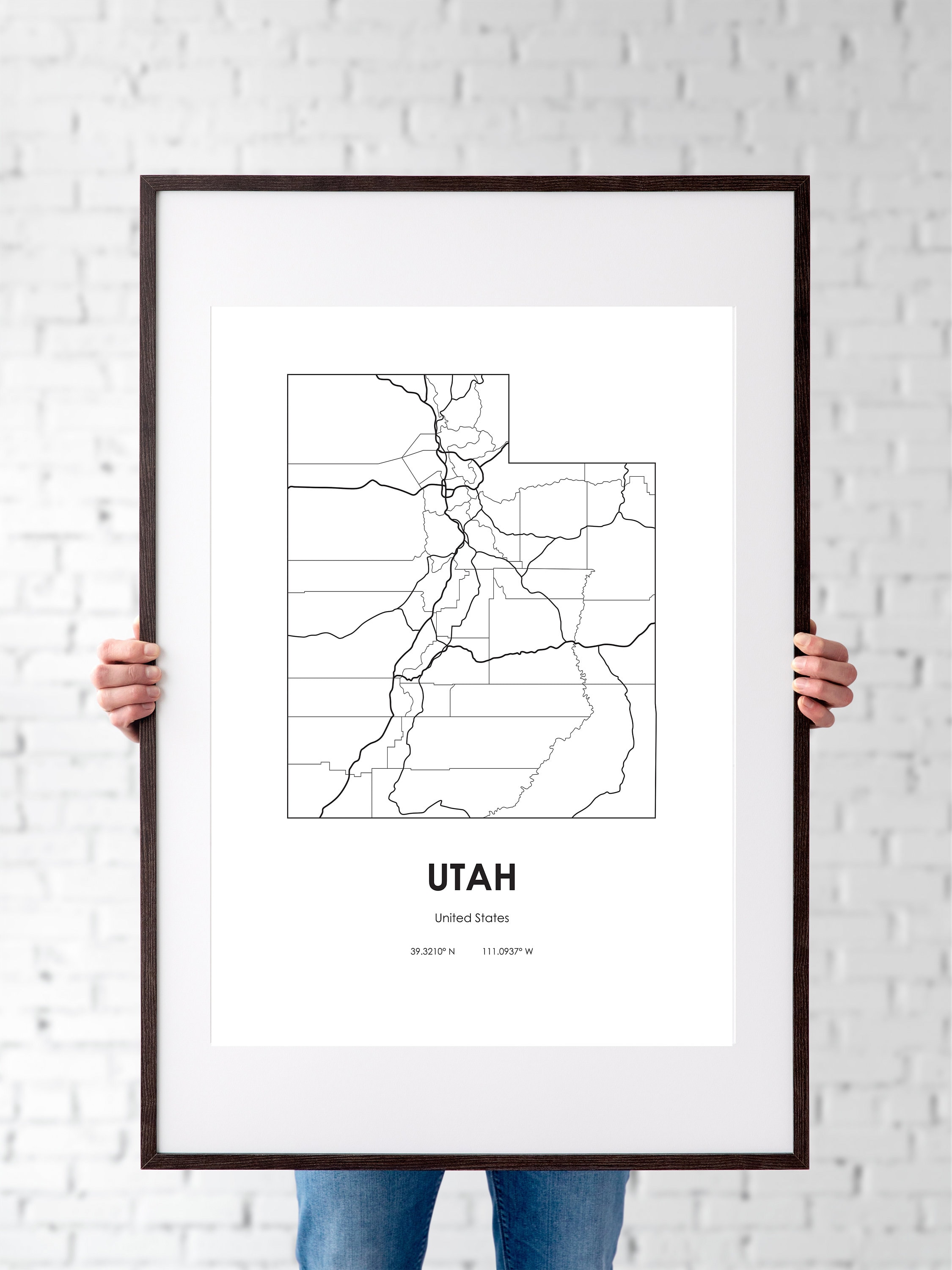 Utah State Map Digital Printable Vector Illustration Wall Art Print ...