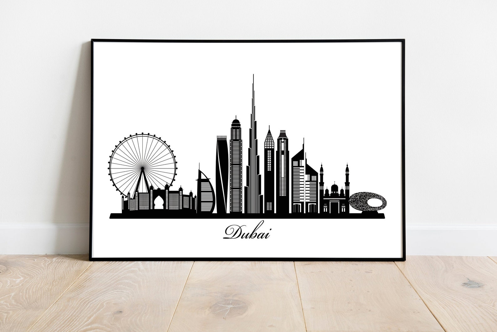 Dubai Skyline Digital Printable Vector Illustration Wall Art Print ...