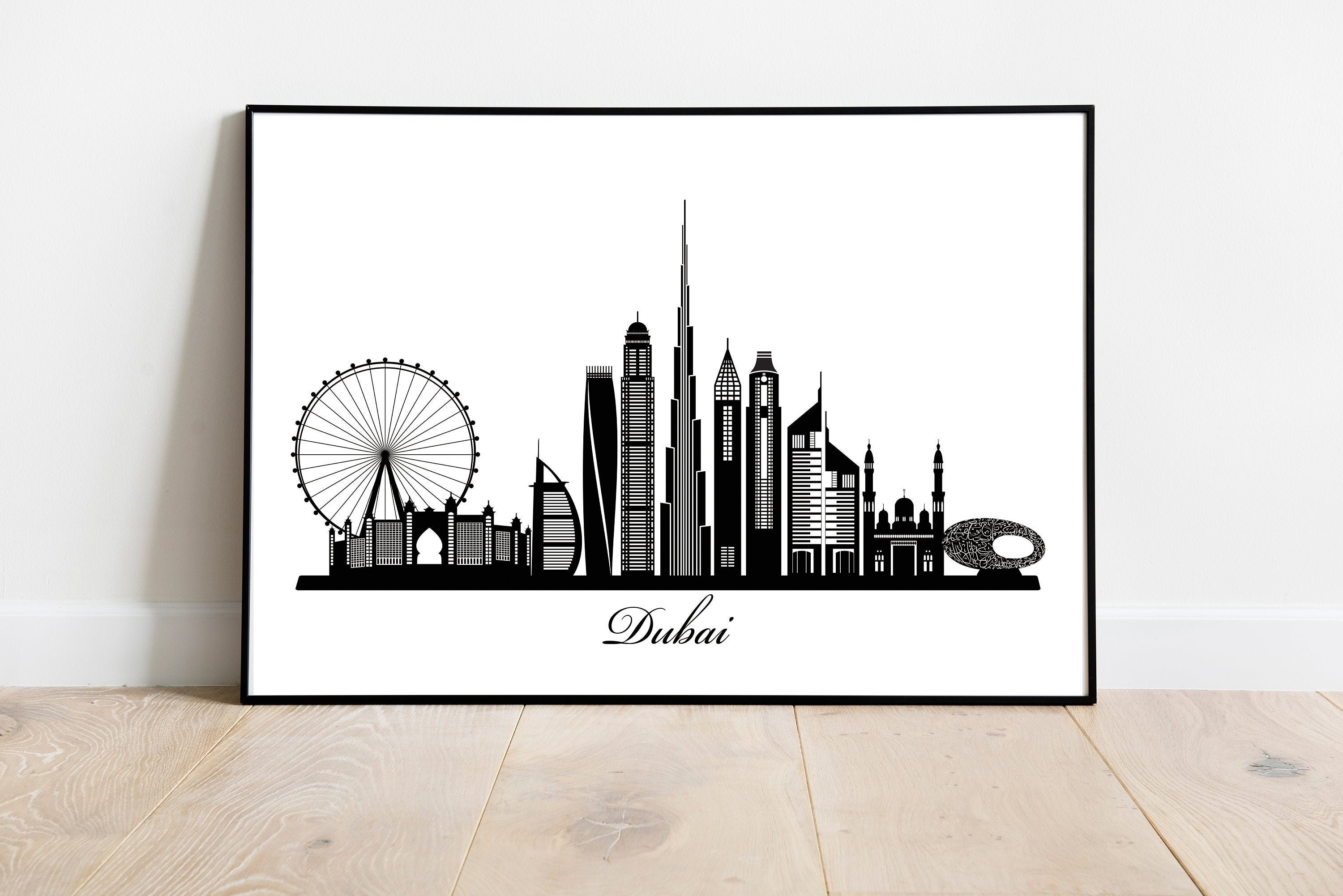Dubai Skyline Digital Printable Vector Illustration Wall Art Print ...