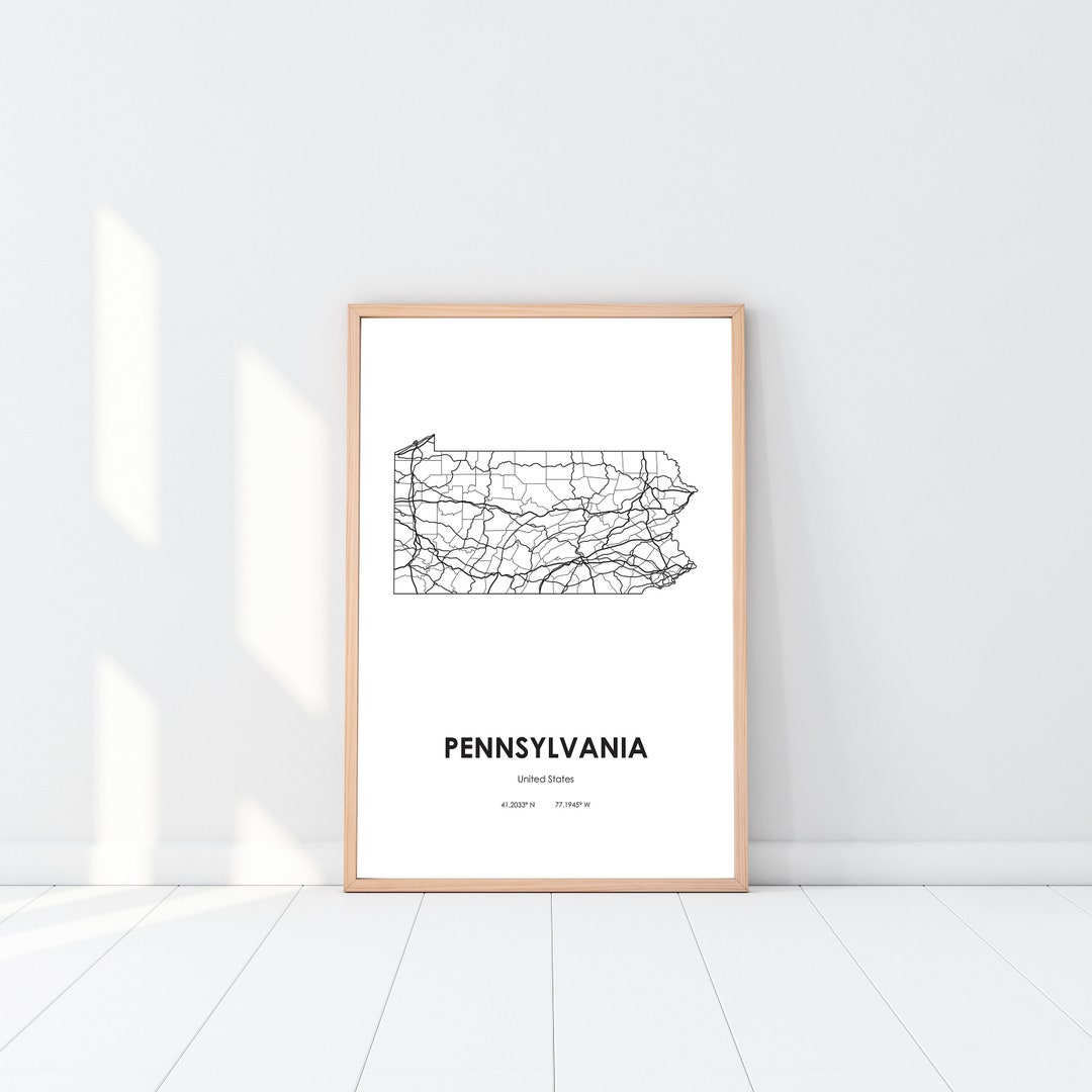 Pennsylvania State Map Digital Printable Vector Illustration Wall Art ...