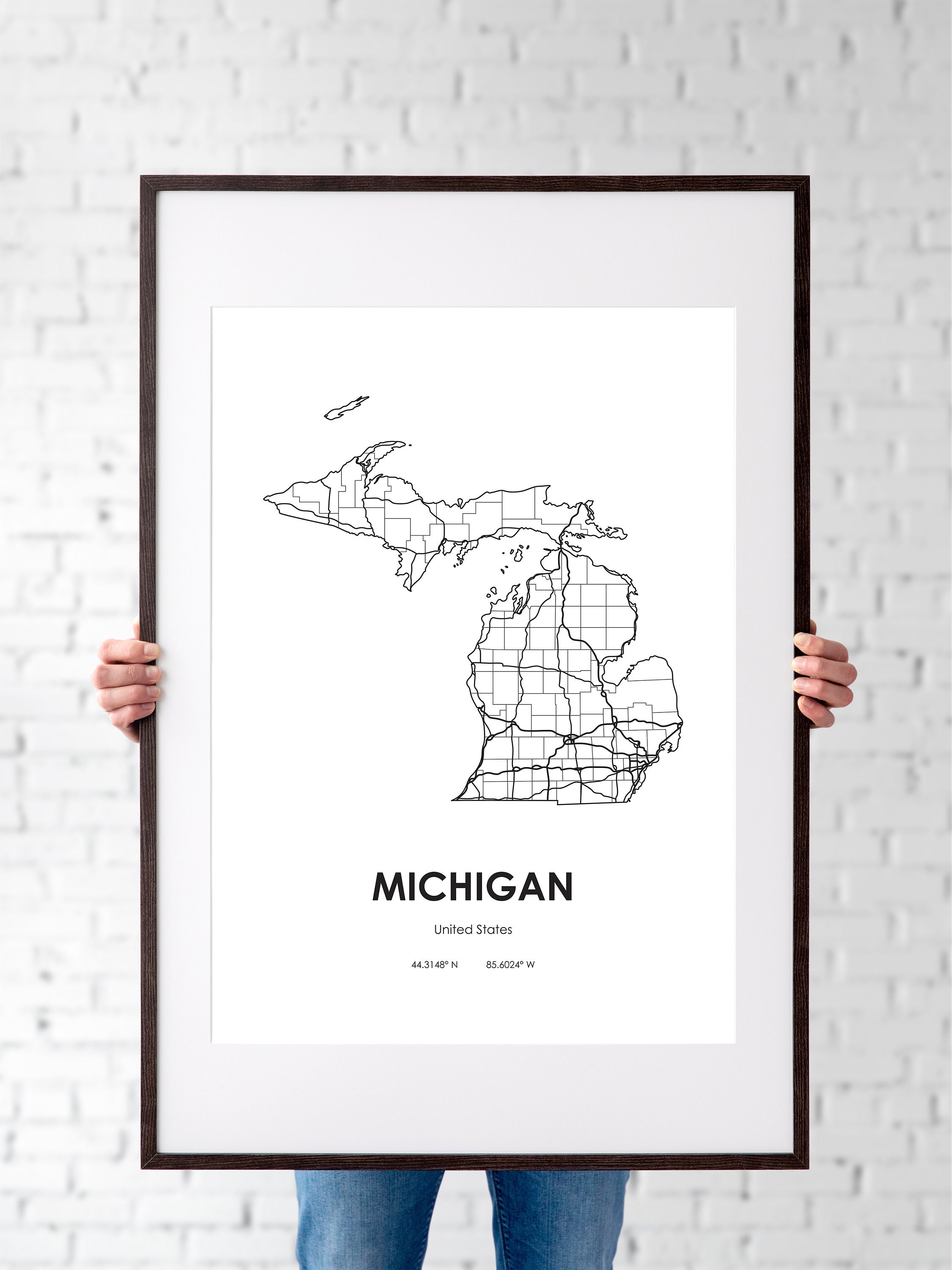 Michigan State Map Digital Printable Vector Illustration Wall - Etsy