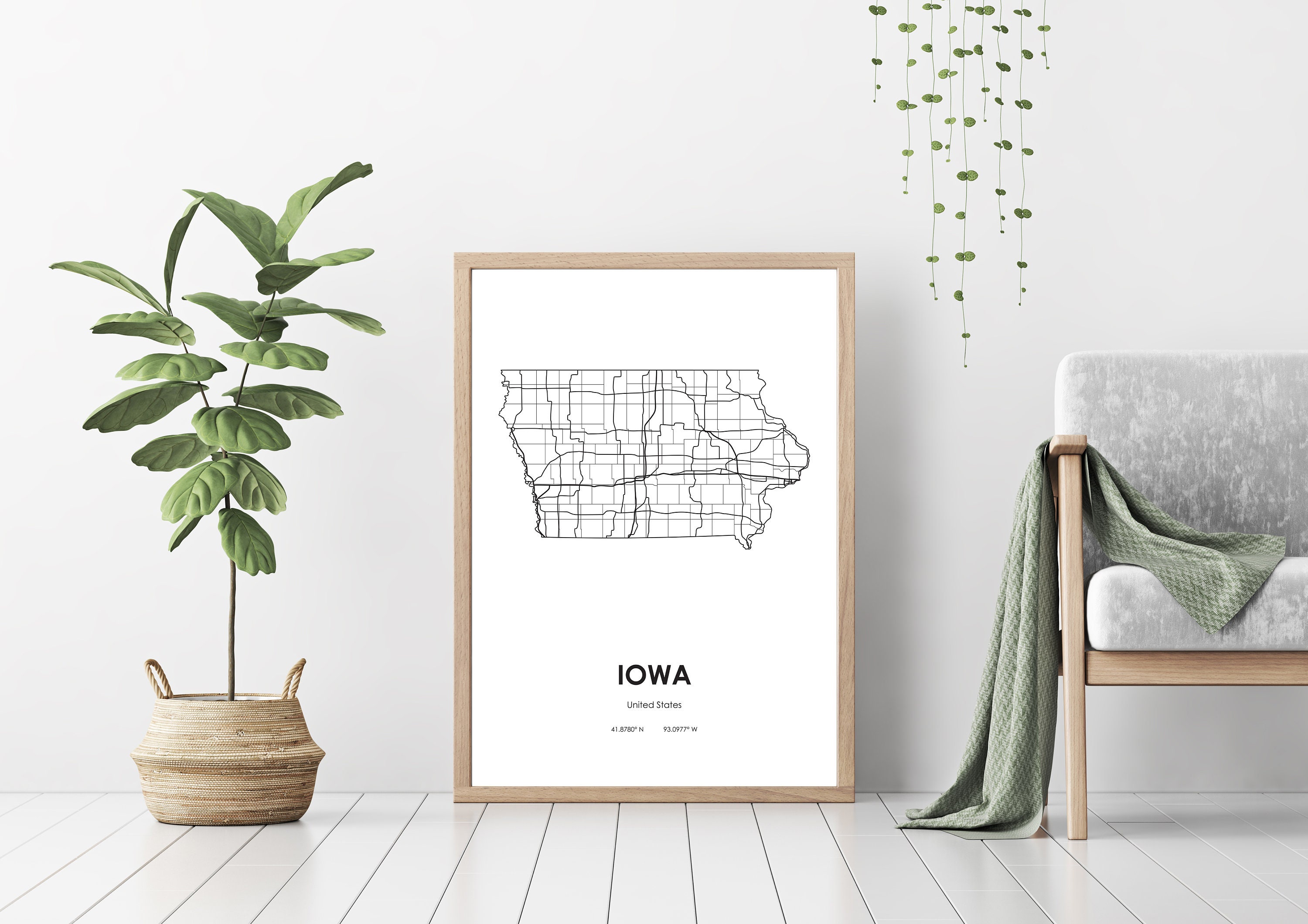 Iowa State Map Digital Printable Vector Illustration Wall Art Print ...