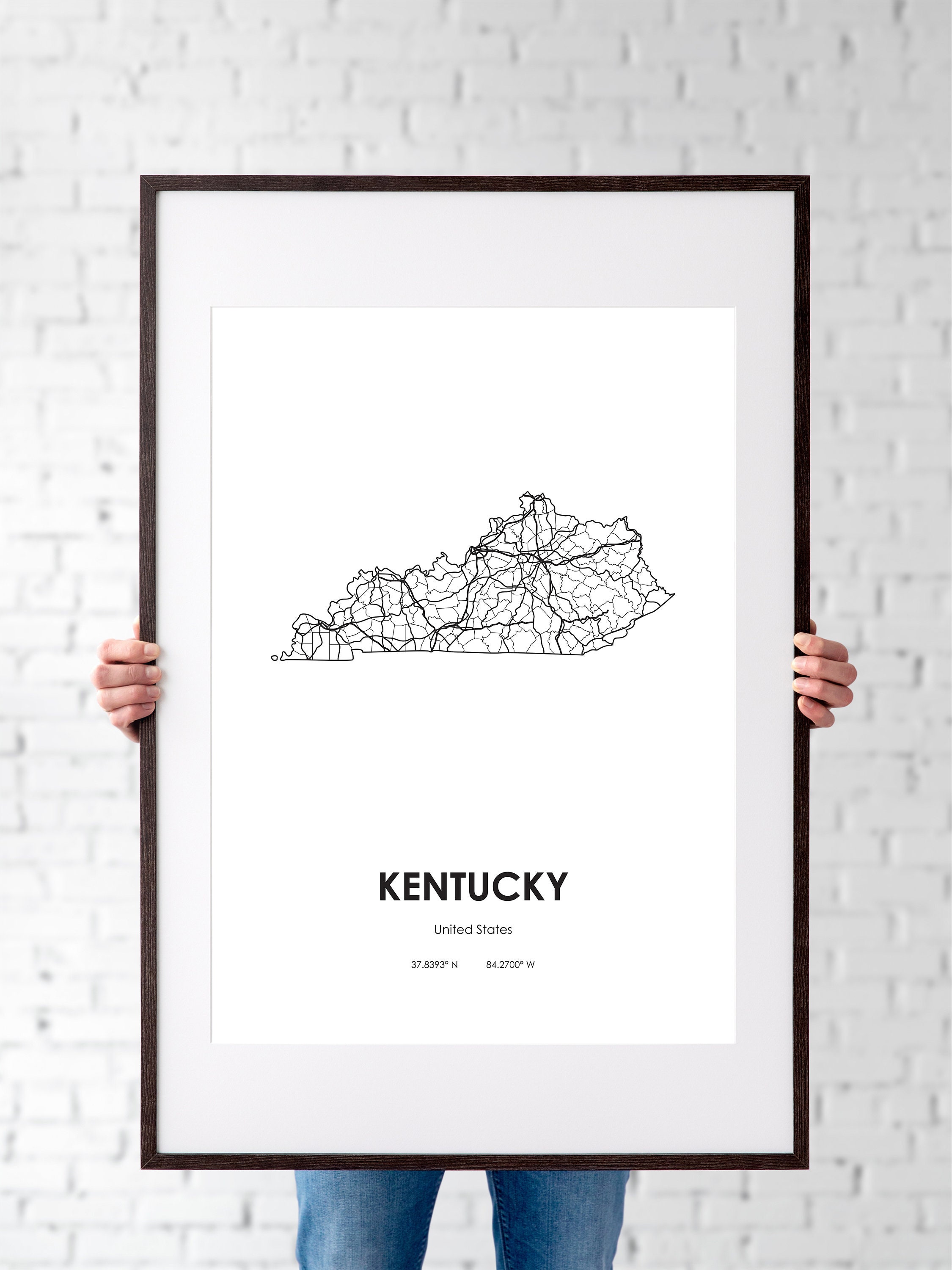Kentucky State Map Digital Printable Vector Illustration Wall Art Print ...