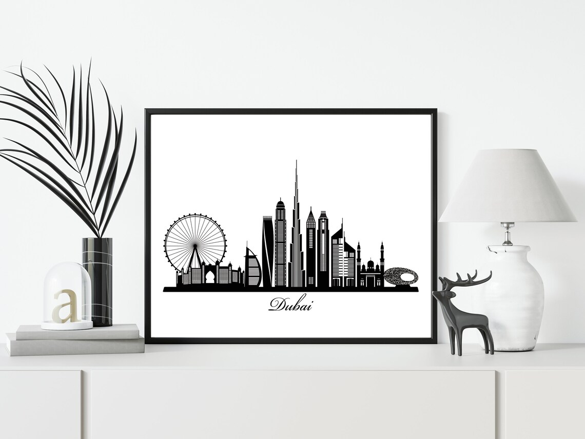 Dubai Skyline Digital Printable Vector Illustration Wall Art Print ...
