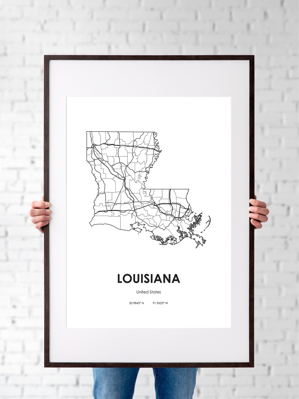 Louisiana State Map Digital Printable Vector Illustration Wall Art ...