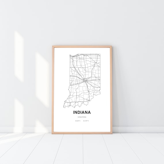 Indiana State Map Digital Printable Vector Illustration Wall | Etsy