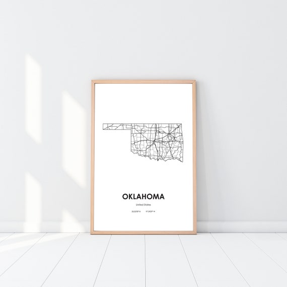 Oklahoma state map digital printable vector illustration | Etsy