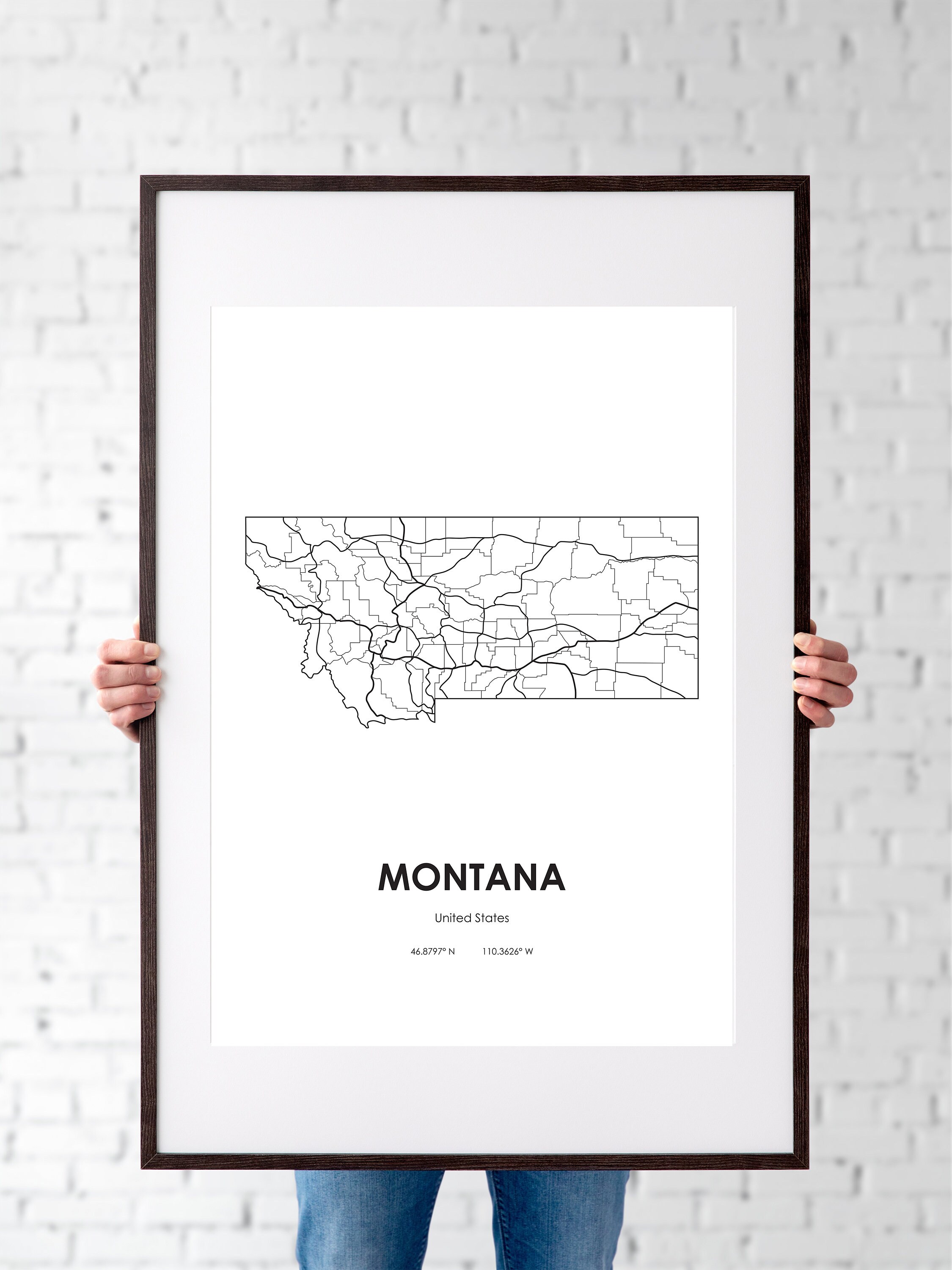 Montana State Map Digital Printable Vector Illustration Wall Art Print ...