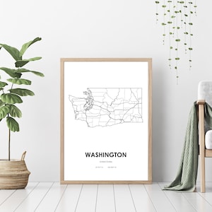 Washington State Map Digital Printable Vector Illustration Wall Art ...