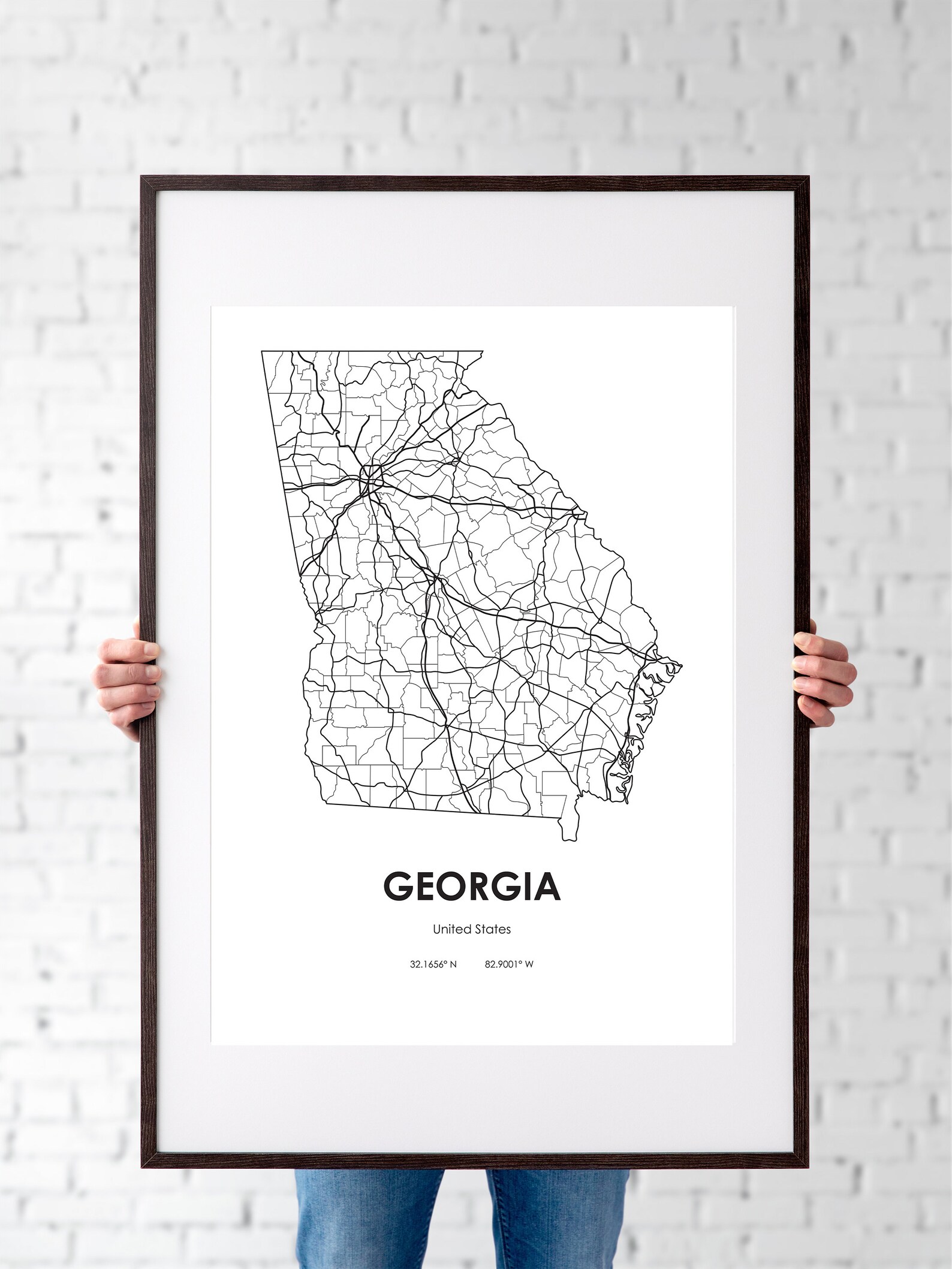 Georgia State Map Digital Printable Vector Illustration Wall Art Print ...