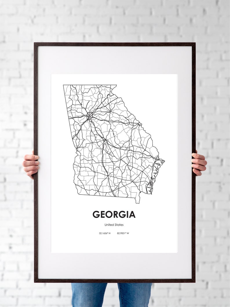 Georgia State Map Digital Printable Vektor Illustration Wand kunst ...