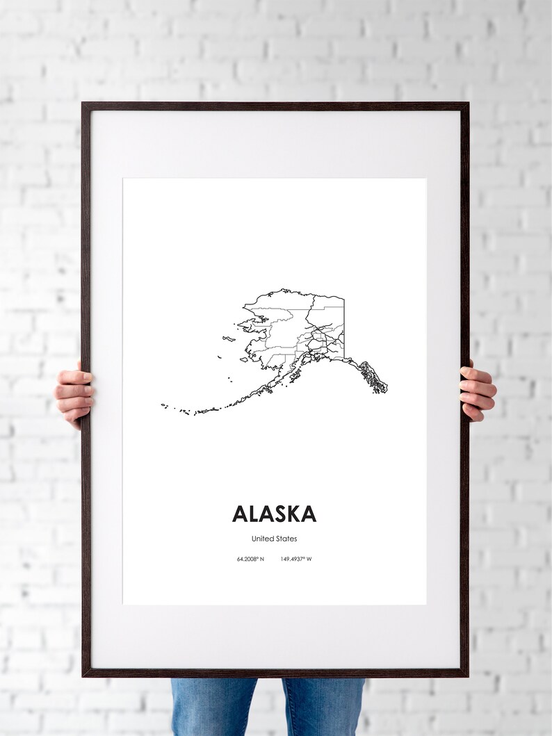 Alaska State Map Digital Printable Vector Illustration Art Print ...