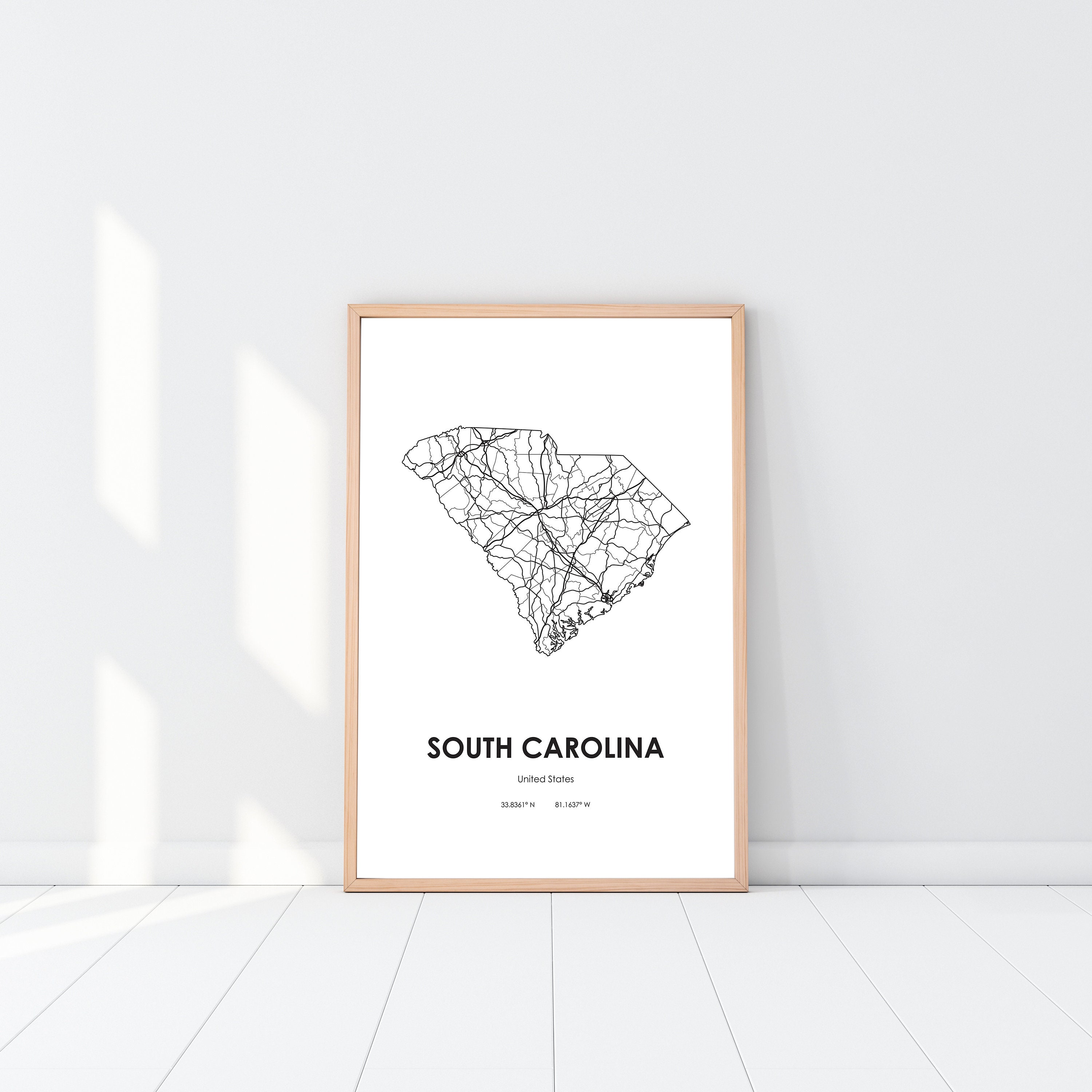 South Carolina State Map Digital Printable Vector Illustration Wall ...