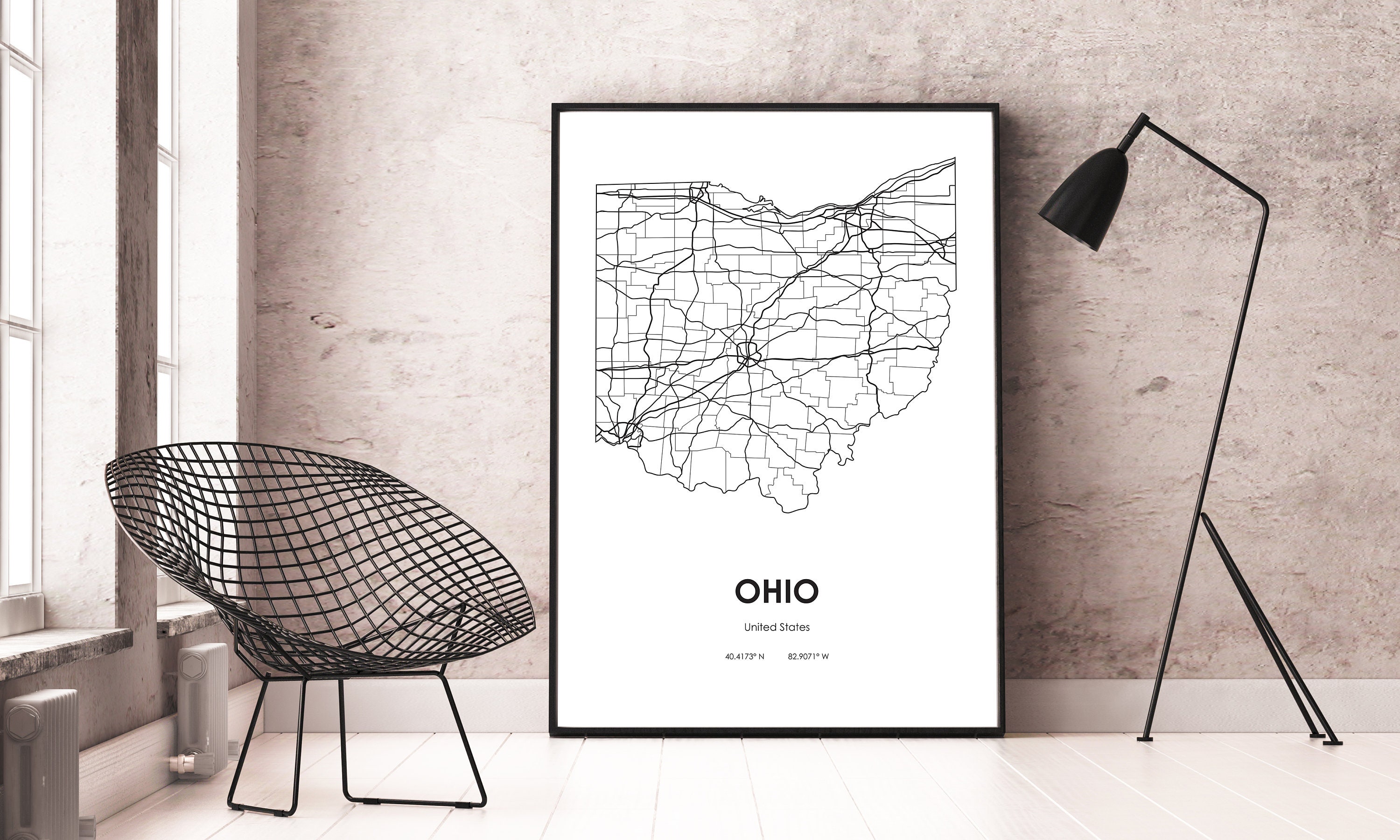 Ohio State Map Digital Printable Vector Illustration Wall Art Print ...