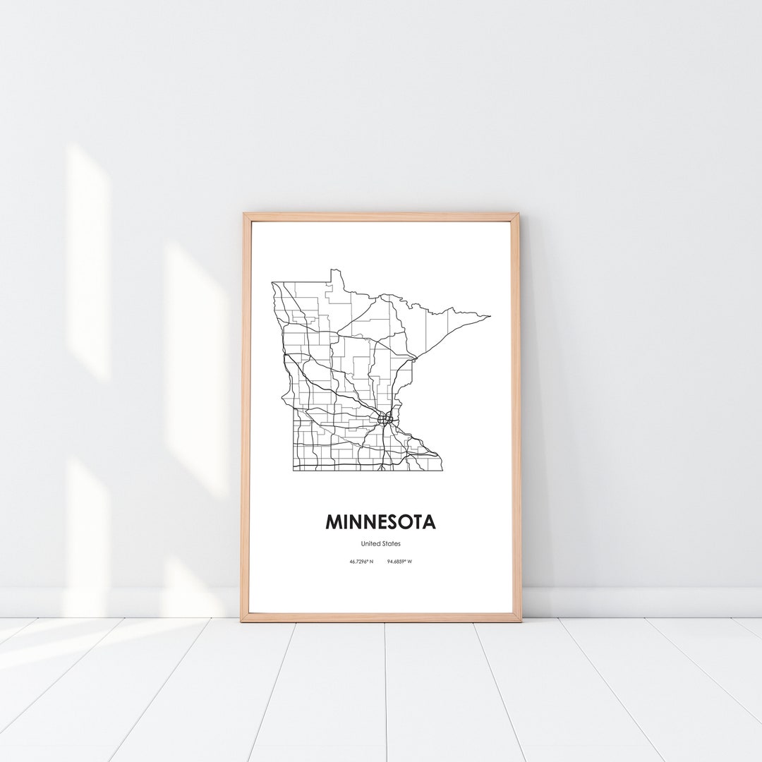 Minnesota State Map Digital Printable Vector Illustration Wall Art ...