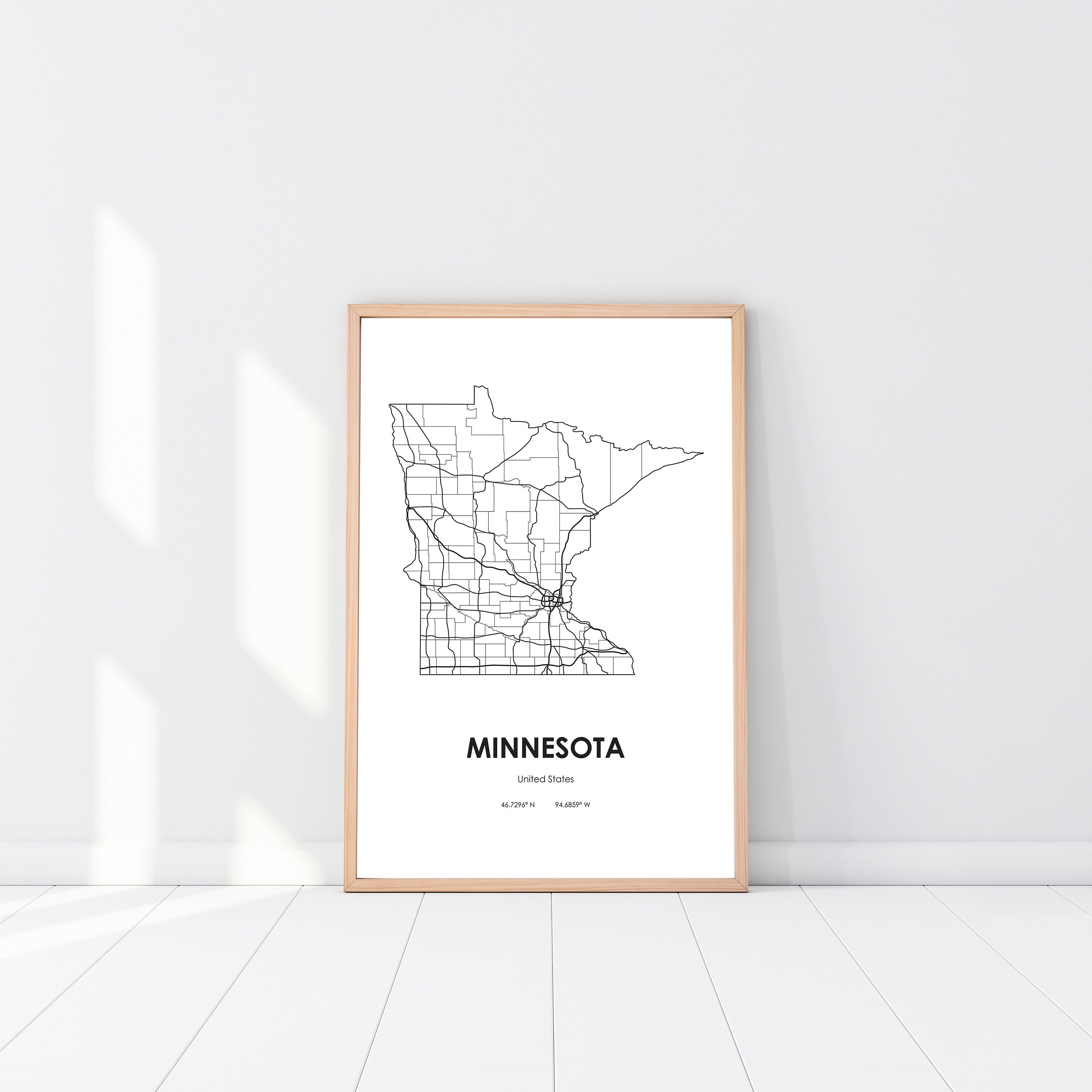 Minnesota State Map Digital Printable Vector Illustration Wall Art ...