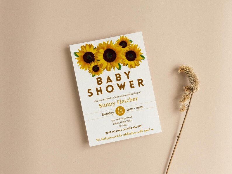 Sunflower Baby Shower Invitation Template Sunflower Shower Invite ...