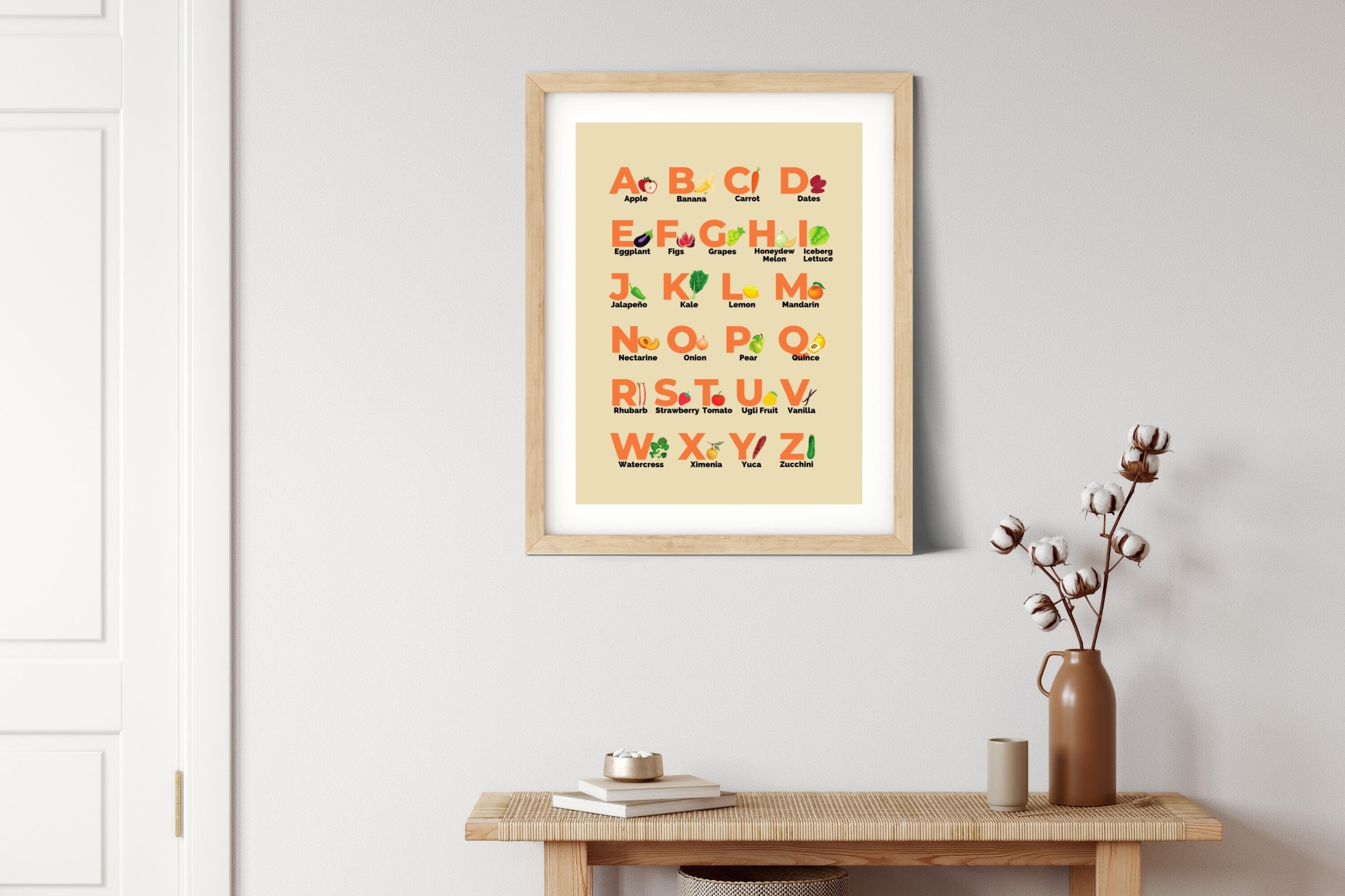 Fruit & Veg Alphabet Poster, Educational Wall Art Printable, Rainbow ...