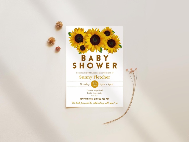 Sunflower Baby Shower Invitation Template Sunflower Shower Invite ...