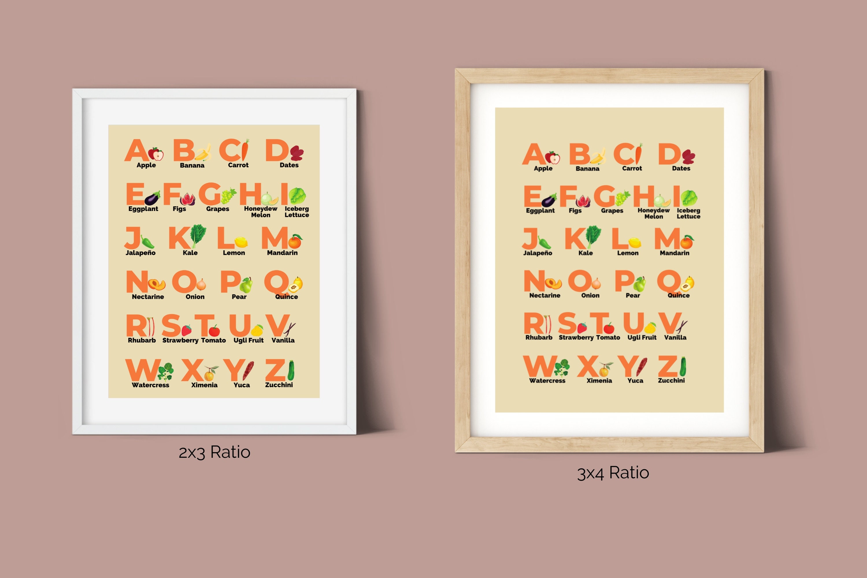 Fruit & Veg Alphabet Poster, Educational Wall Art Printable, Rainbow ...