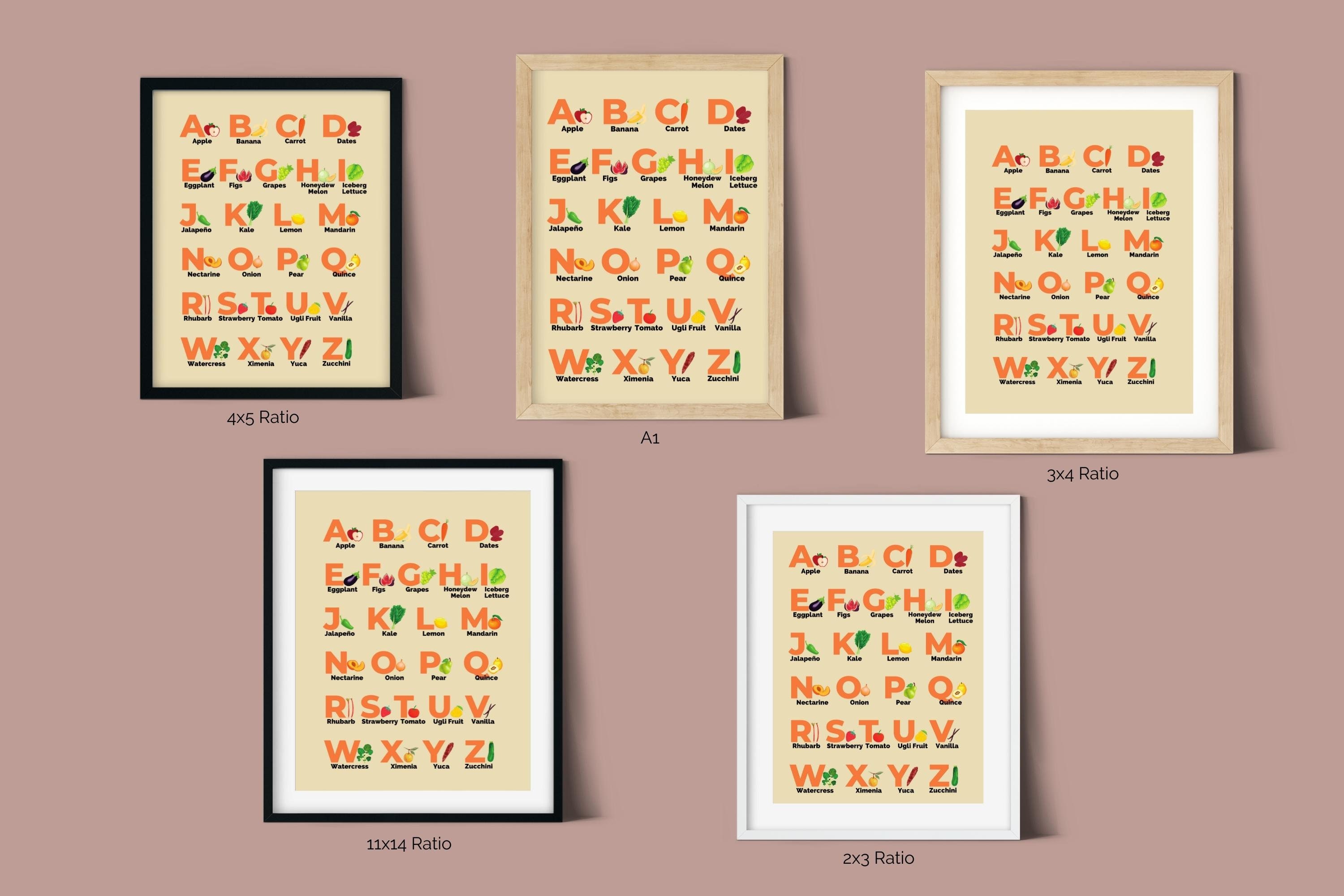Fruit & Veg Alphabet Poster, Educational Wall Art Printable, Rainbow ...