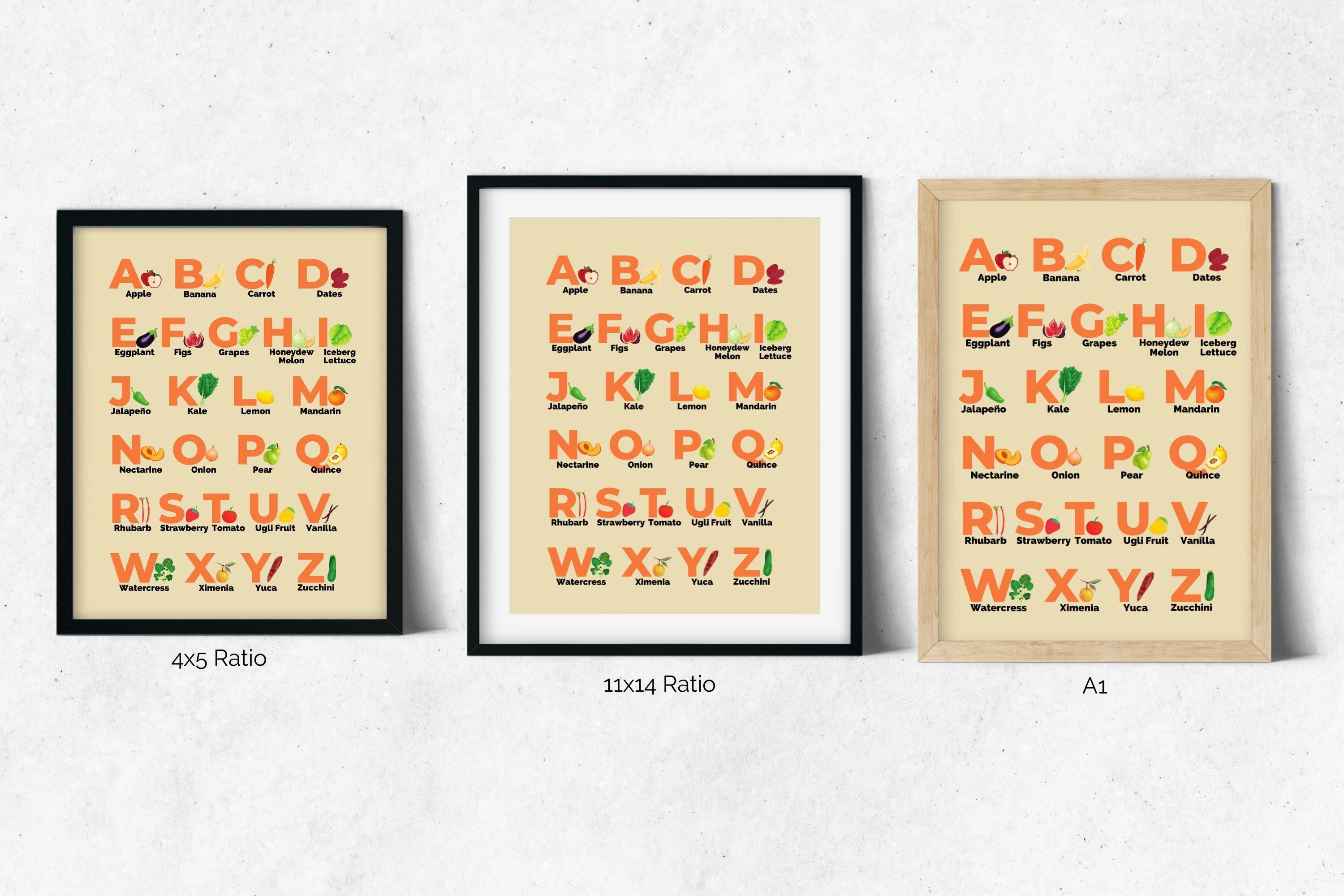 Fruit & Veg Alphabet Poster, Educational Wall Art Printable, Rainbow ...